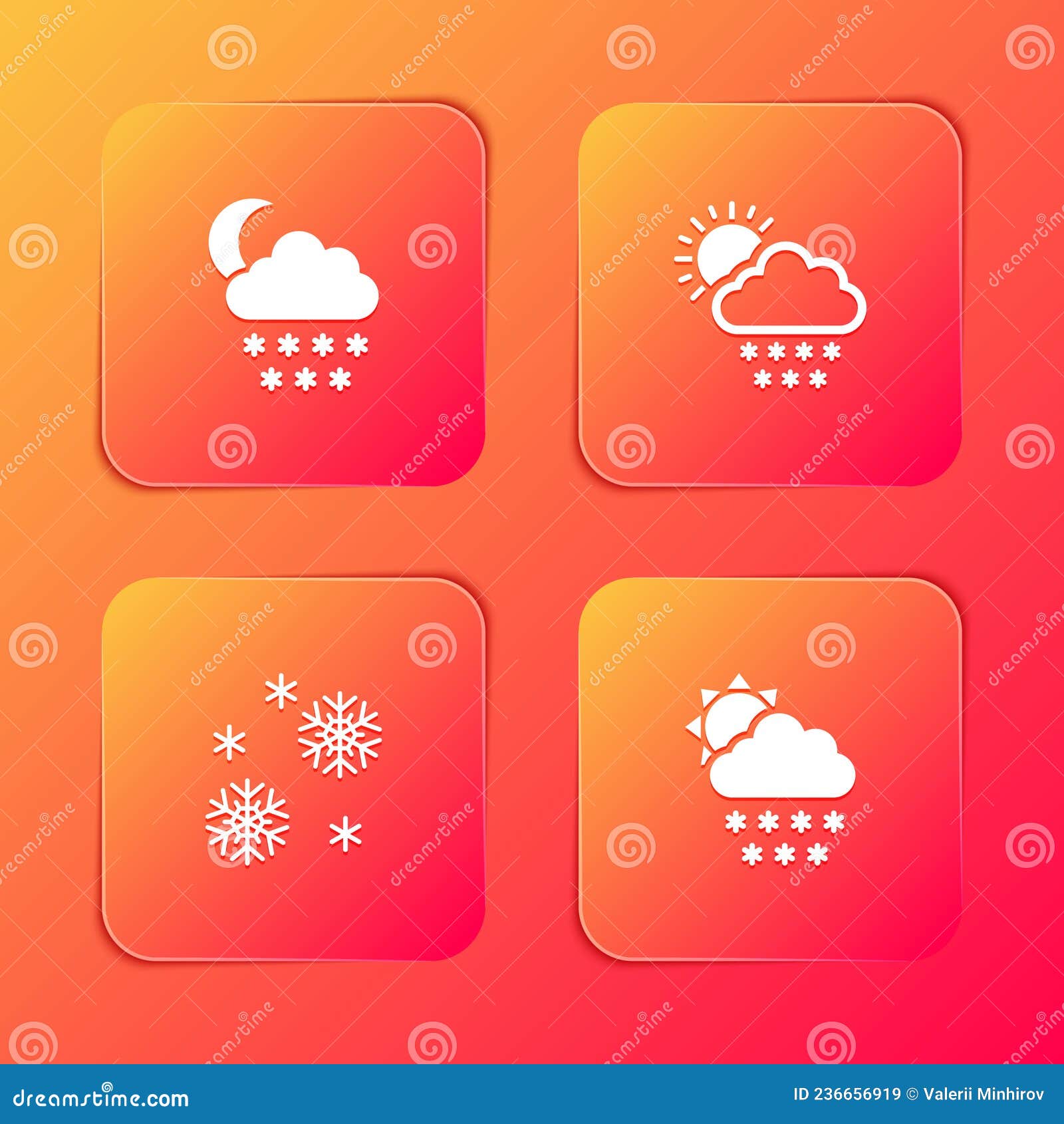 Set Cloud with Snow and Moon, Sun, Snow and Icon. Vector Stock Vector ...