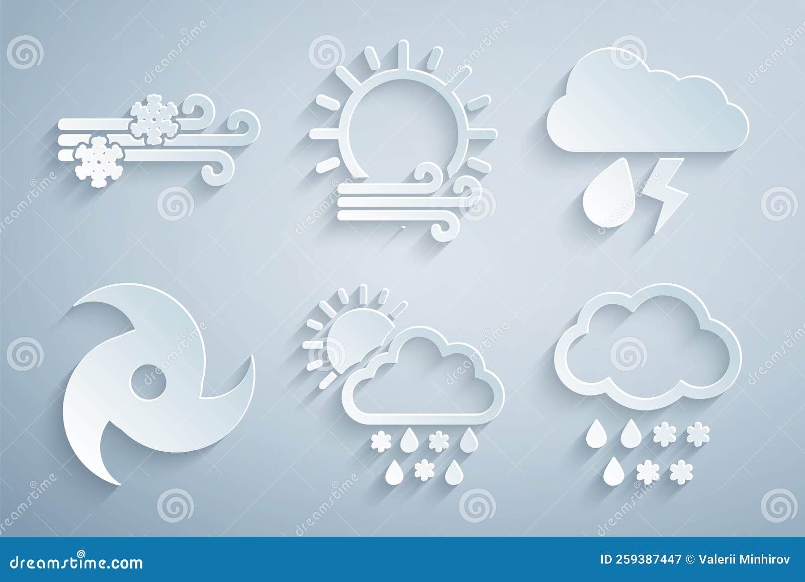 Set Cloud with Snow, Rain, Sun, and Lightning, Tornado, Wind and Icon ...