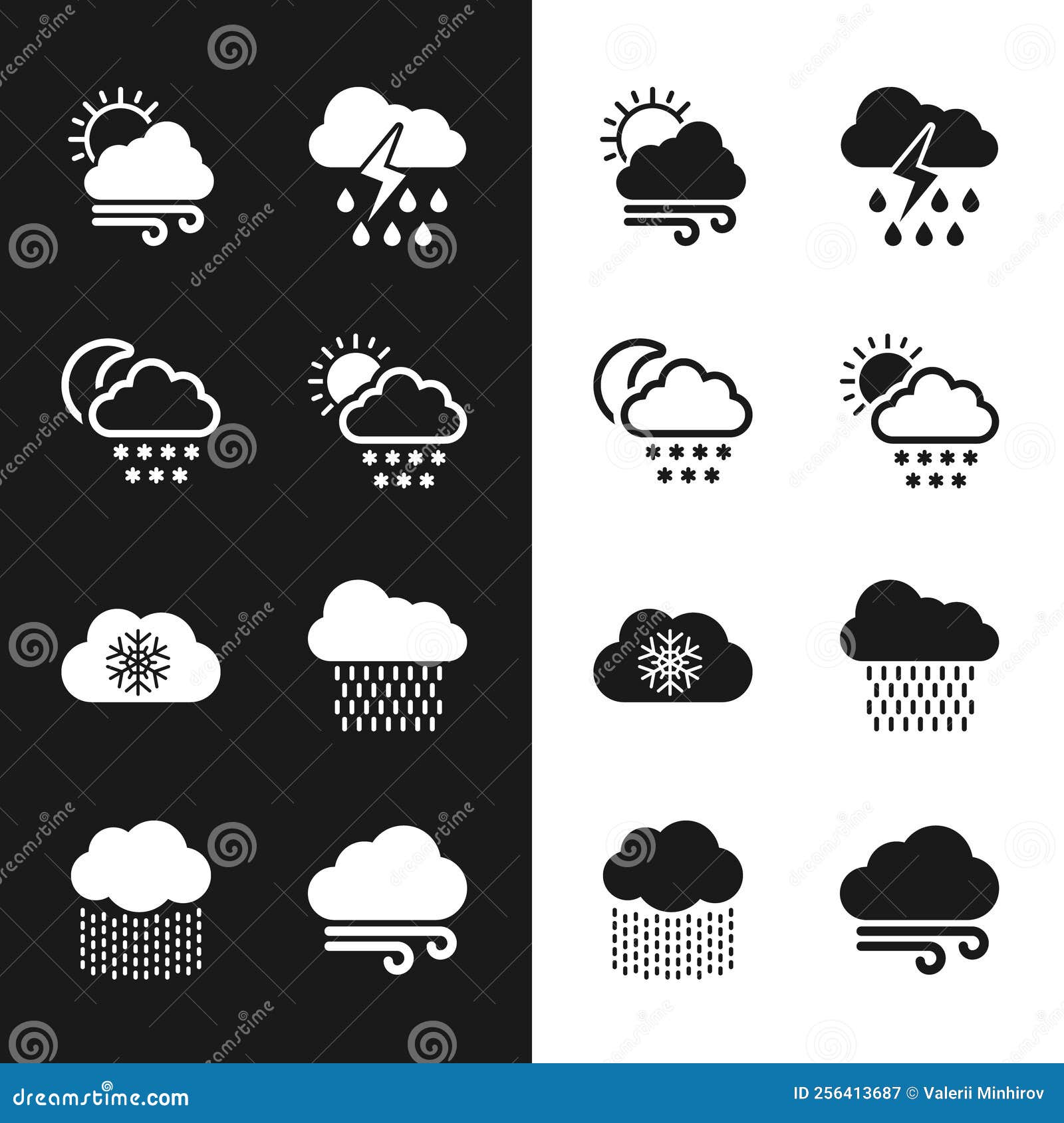 Set Cloud with Snow and Sun, Moon, Windy Weather, Rain Lightning, and ...