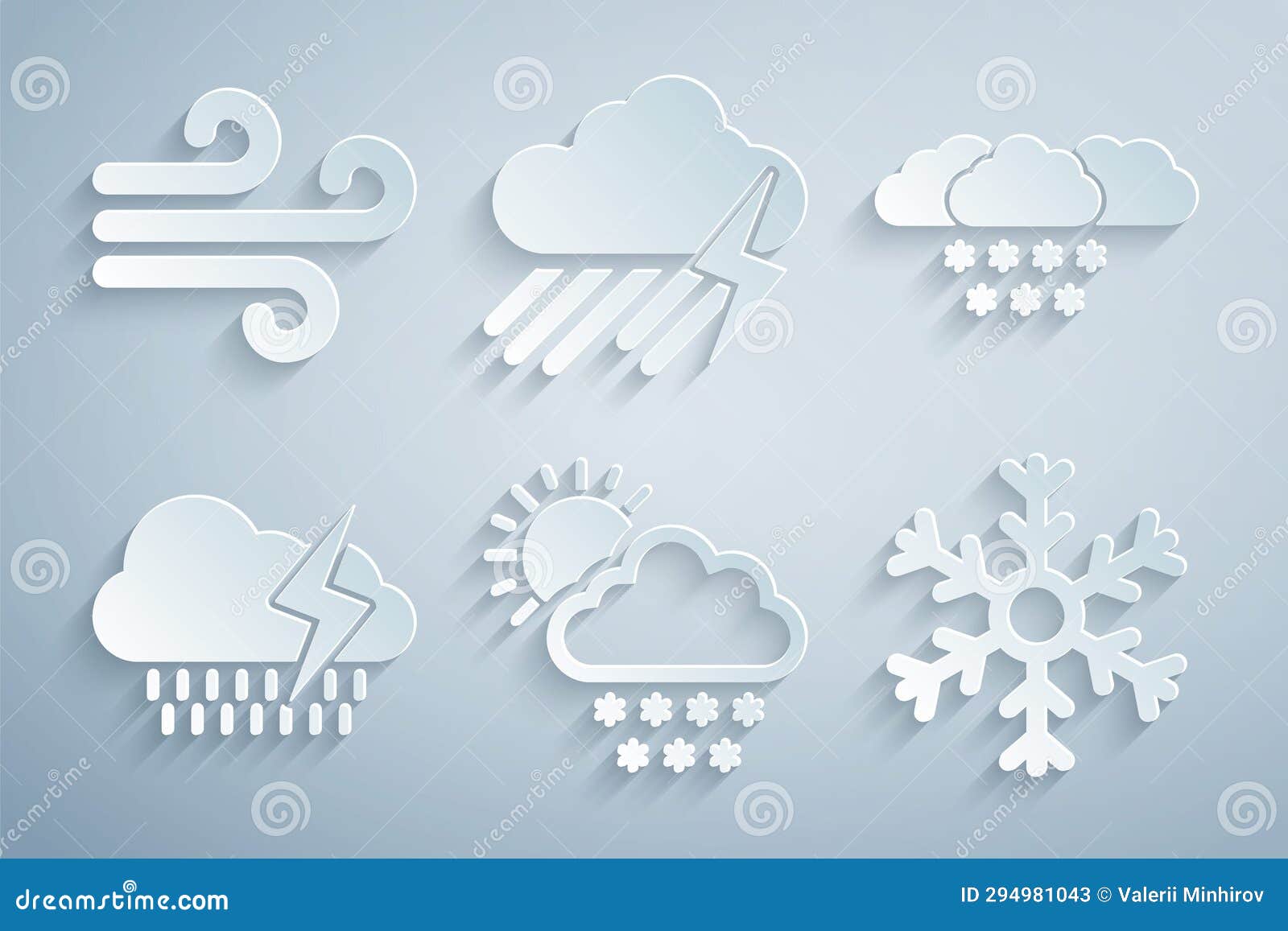 Set Cloud with Snow and Sun, Rain Lightning, Snowflake, and Wind Icon ...