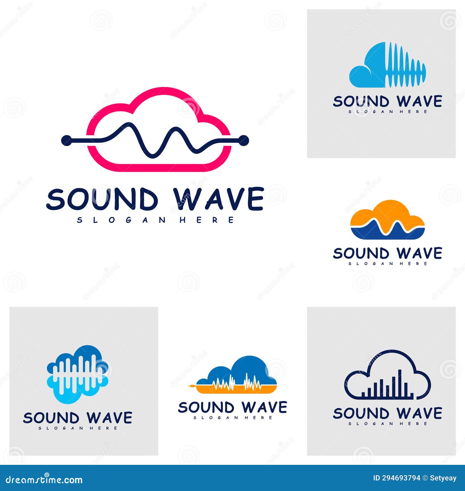 Set of Cloud with Sound Wave Logo Design Concept Vector. Sound Wave ...