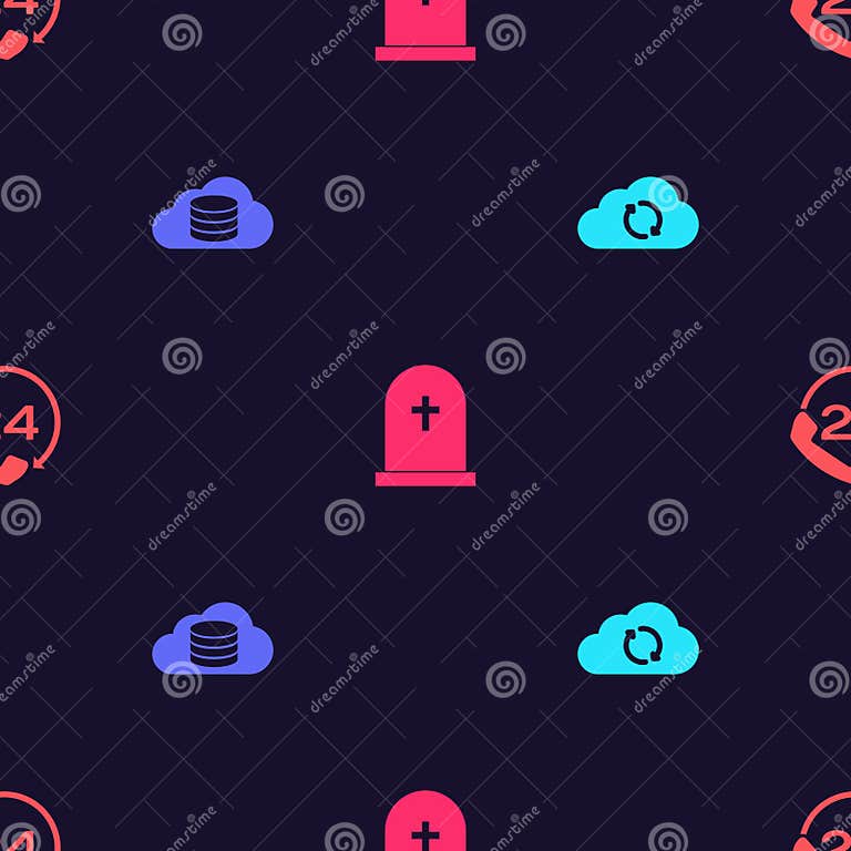 Set Cloud Sync Refresh, Database, Tombstone with Cross and Telephone 24 ...