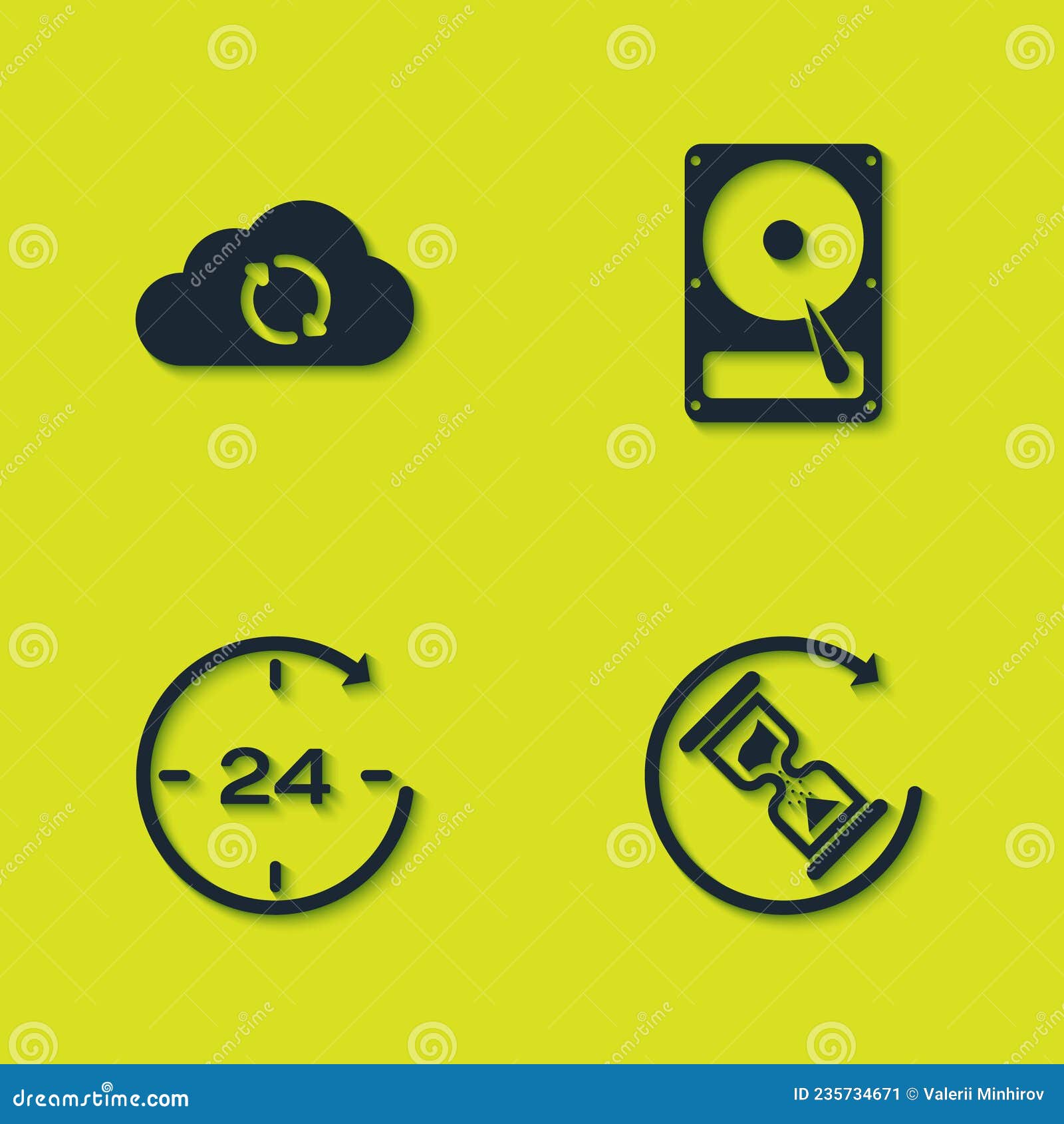 Set Cloud Sync Refresh, Waiting, Clock 24 Hours and Hard Disk Drive HDD ...