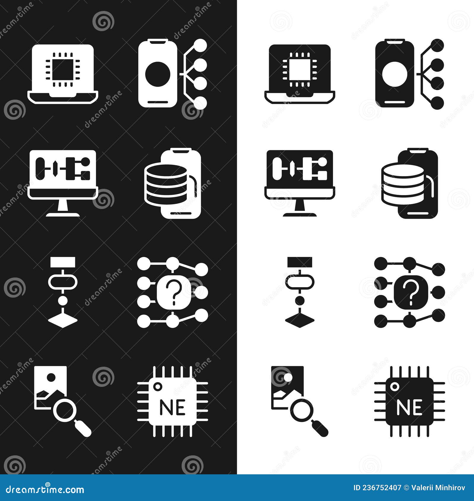 Set Cloud Technology Data Transfer Algorithm Processor Cpu Neural Network And Photo