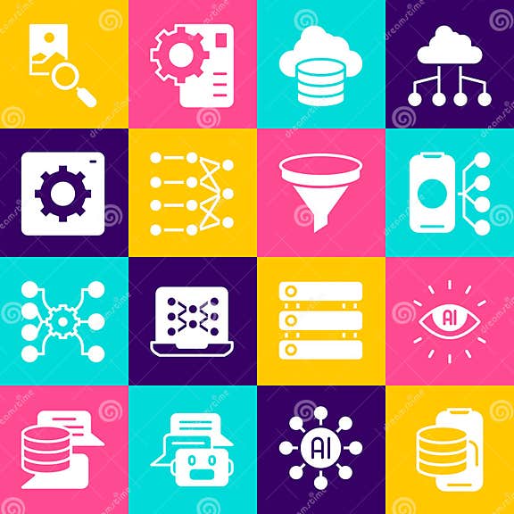 Set Cloud Technology Data Transfer, Artificial Intelligence AI, Neural Network, Database ...