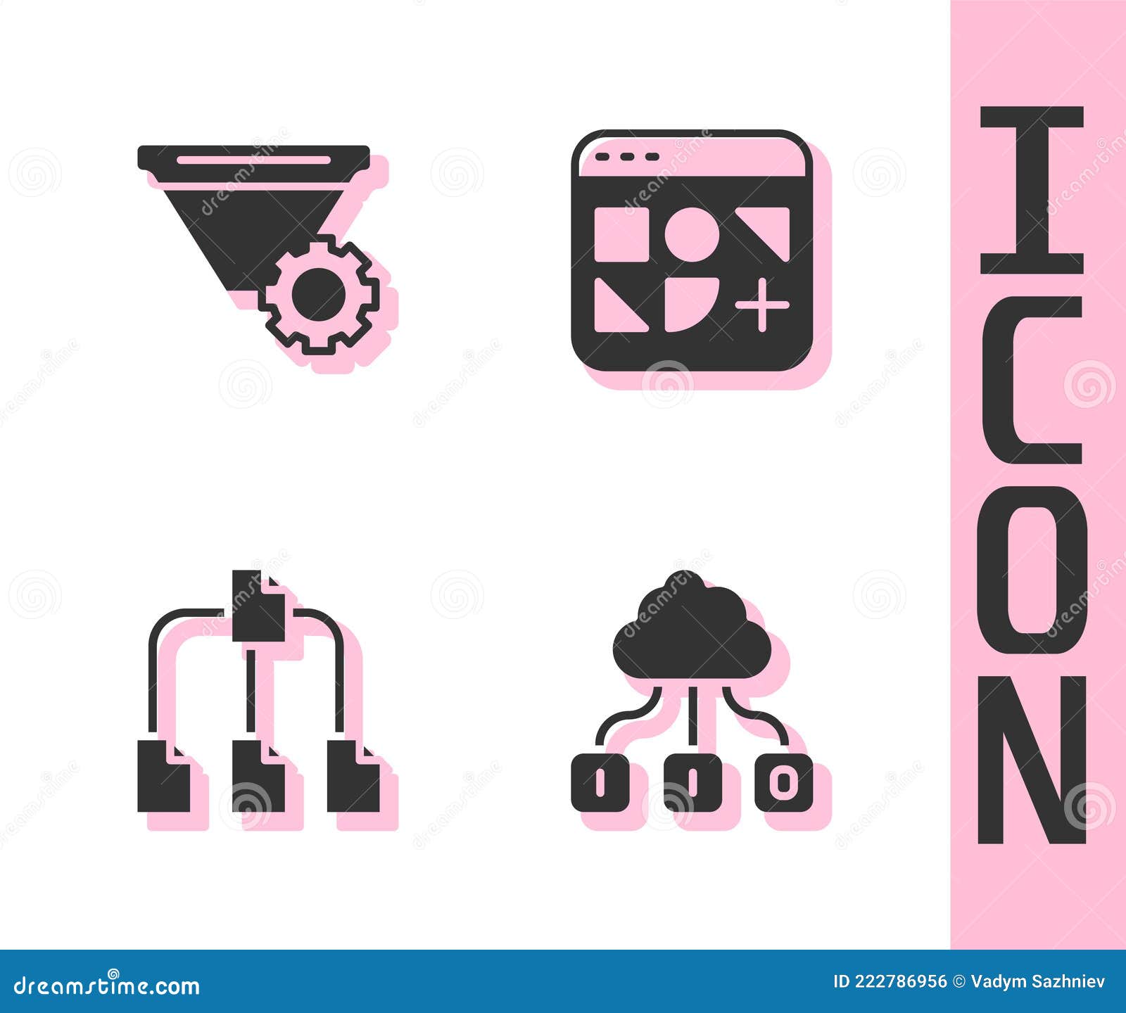 Set Cloud Technology Data Transfer, Filter Setting, Folder Tree and Different Files Icon. Vector ...