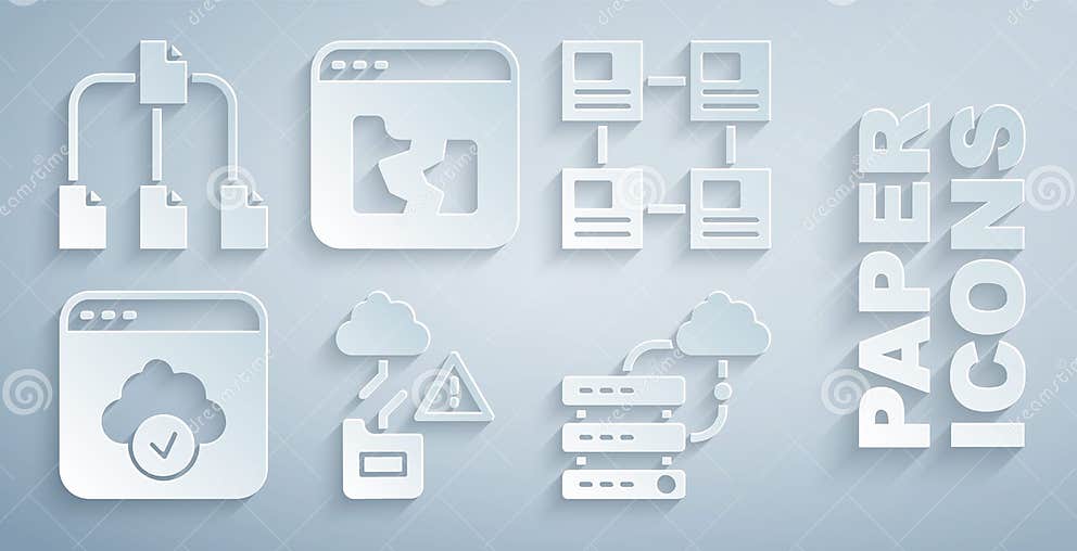 Set Cloud Technology Data Transfer, Hierarchy Organogram Chart, Network Cloud Connection, Broken ...
