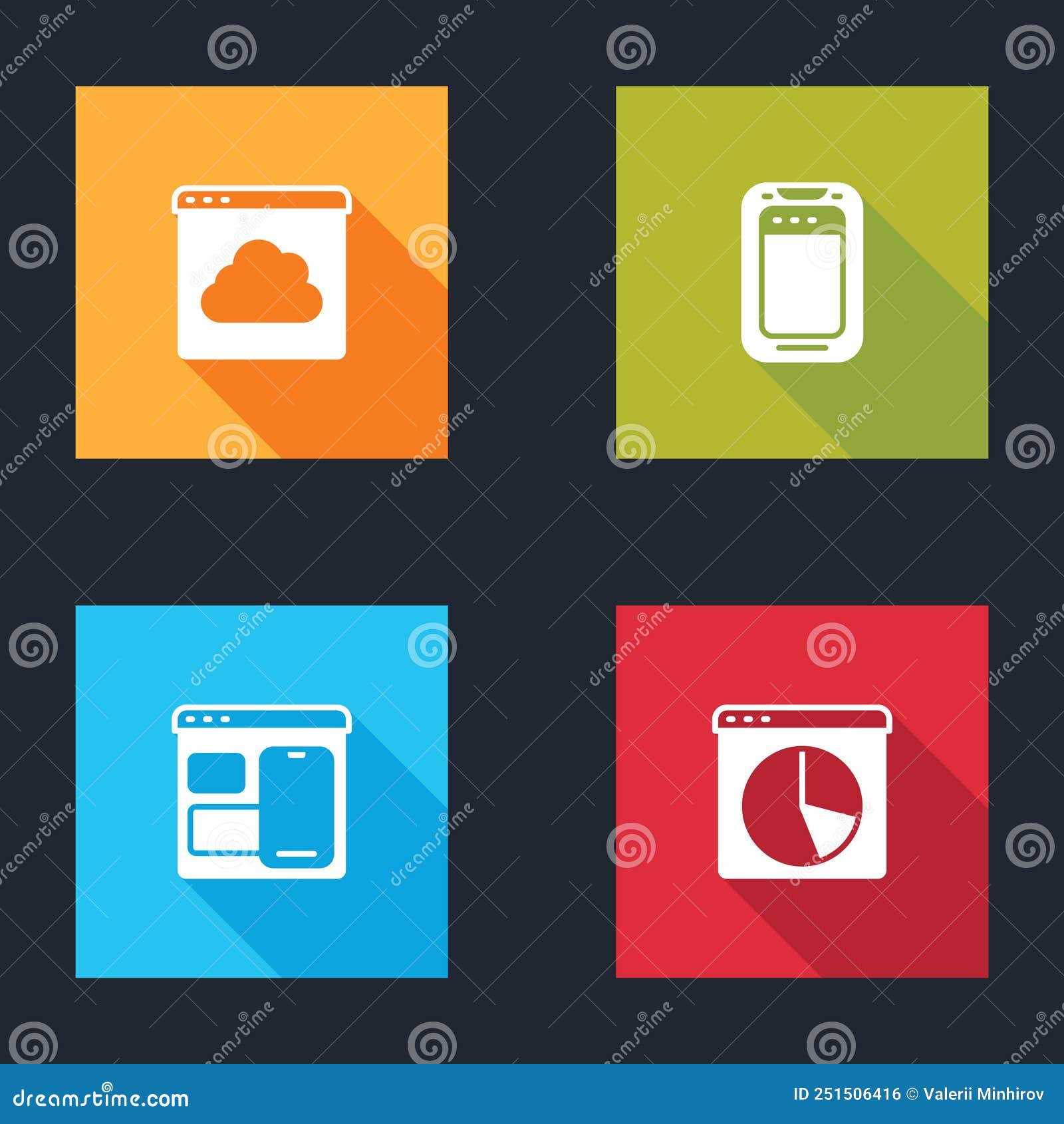 Set Cloud Technology Data Transfer, Mobile Phone, Web Developer Programming Code and Graph Chart ...