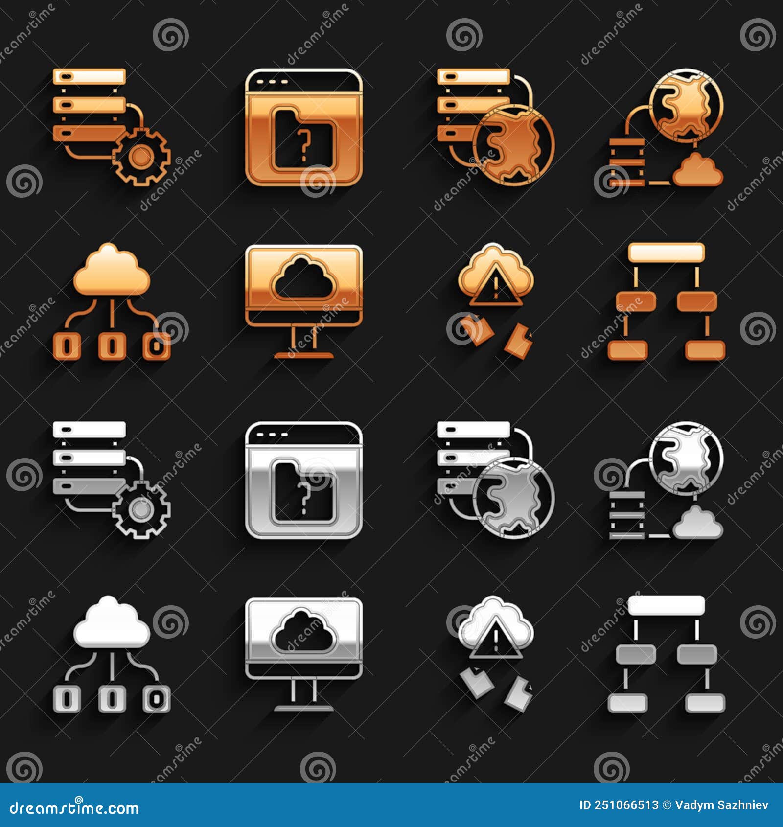 Set Cloud Technology Data Transfer, Network Cloud Connection, Hierarchy Organogram Chart ...