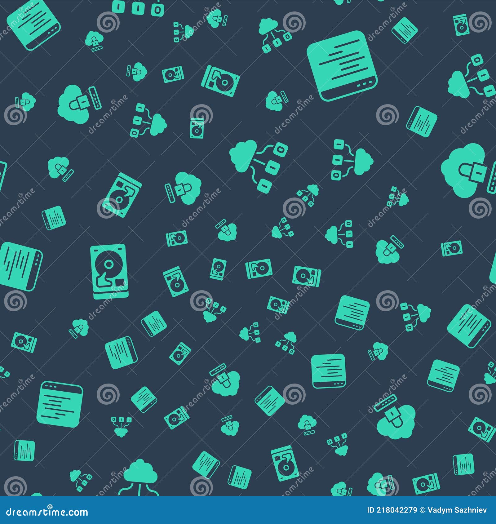 Set Cloud Technology Data Transfer, Software, Hard Disk Drive HDD and Computing Lock on Seamless ...
