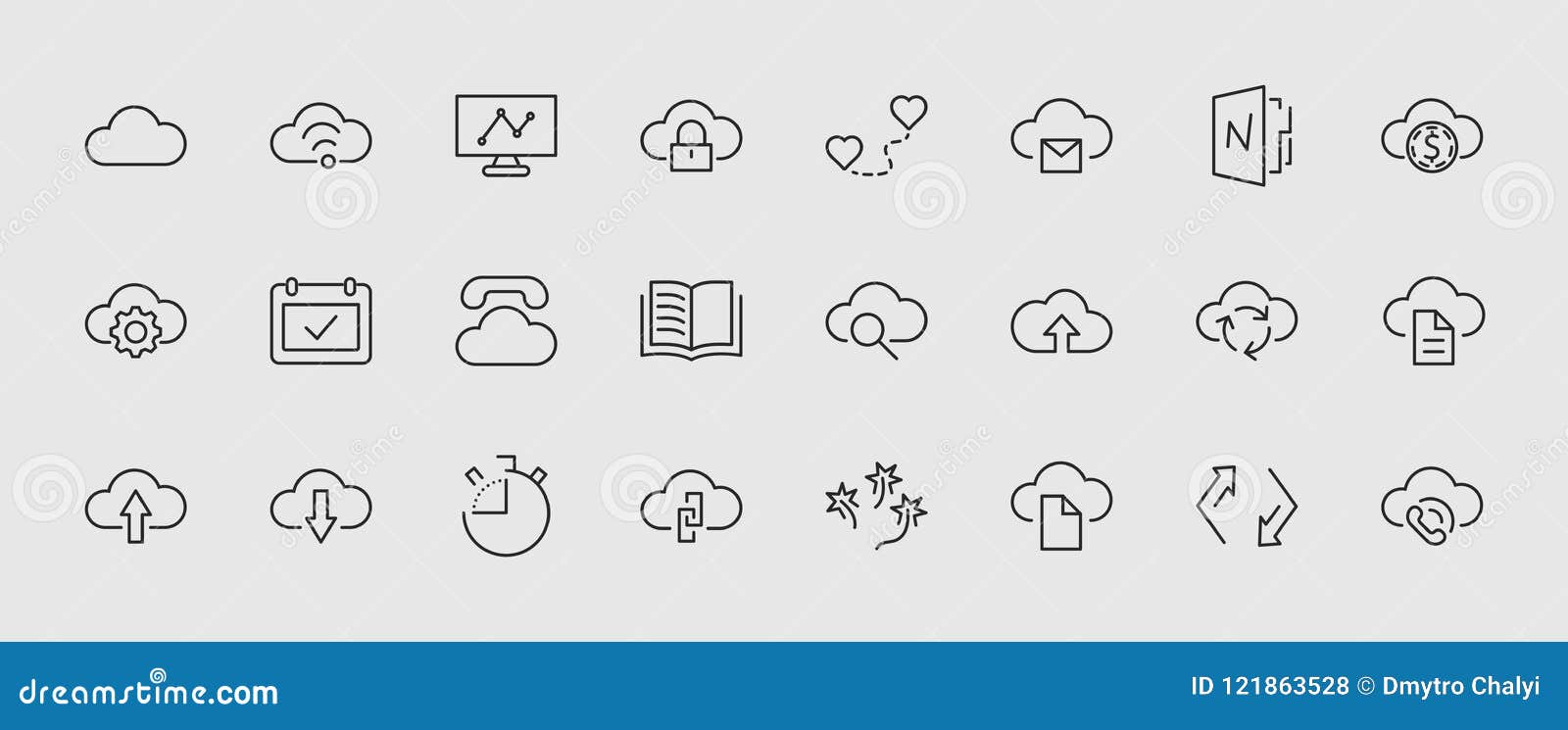 Set of Cloud Vector Line Icon. it Contains Symbols To Upload, Download ...