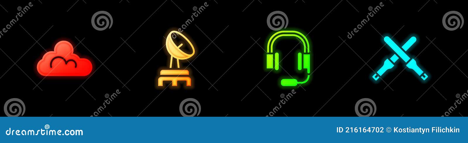 Set Cloud Weather, Radar, Headphones with Microphone and Marshalling ...