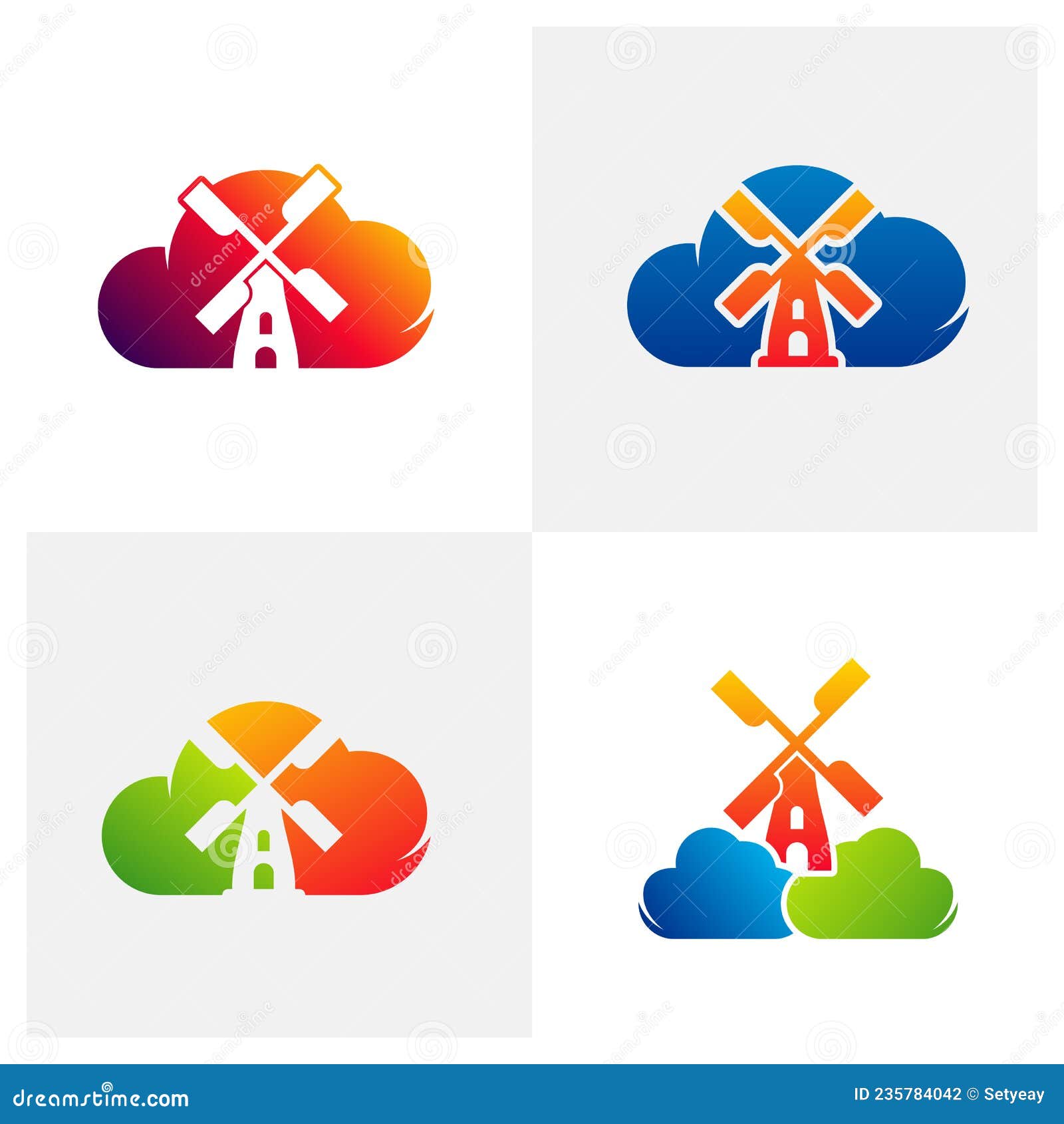 Set of Cloud Windmill Logo Design Vector Template. Creative Windmill ...