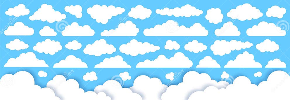 Set of Clouds. Cloud Icon. Horizontal Cloud Pattern with Shadow Effect ...