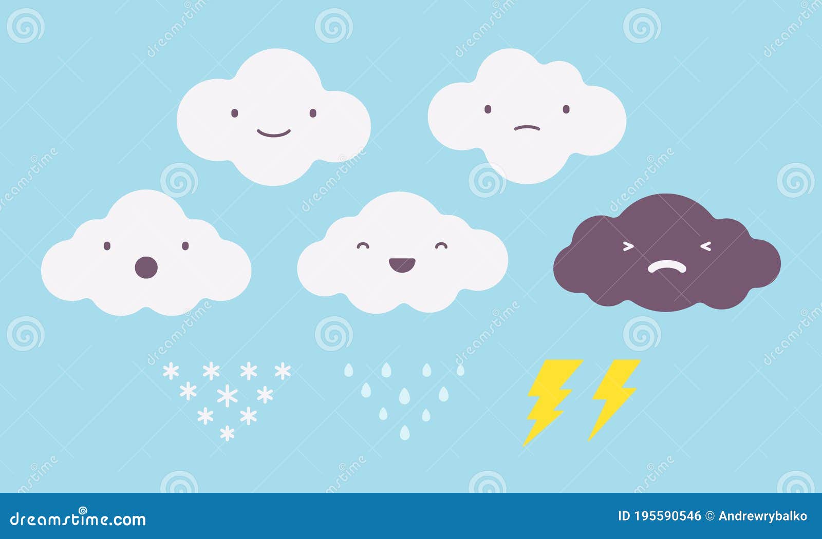 Set of Clouds with Different Emotions Stock Vector - Illustration of ...