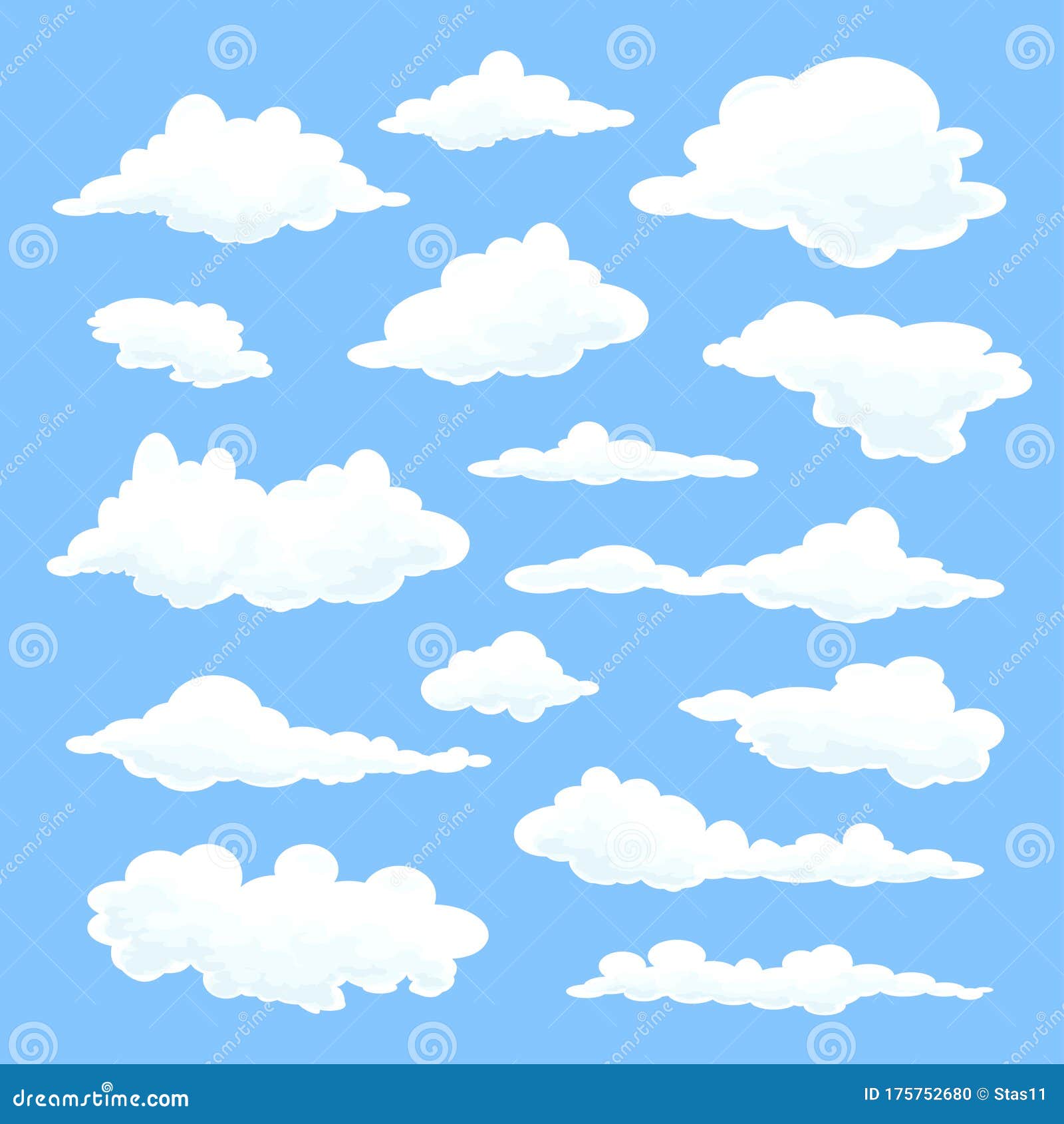 Set of Clouds in a Flat Design on a Blue Background Stock Vector ...