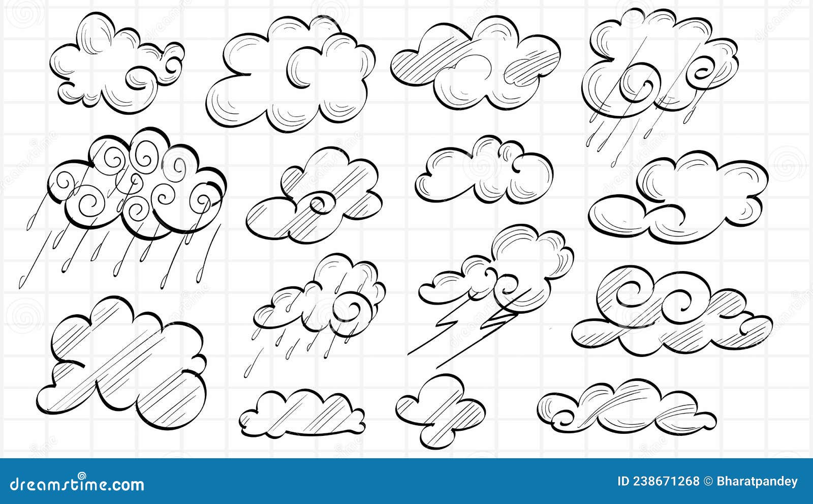 Set of Clouds Hand Draw Sketch Design Stock Illustration - Illustration ...
