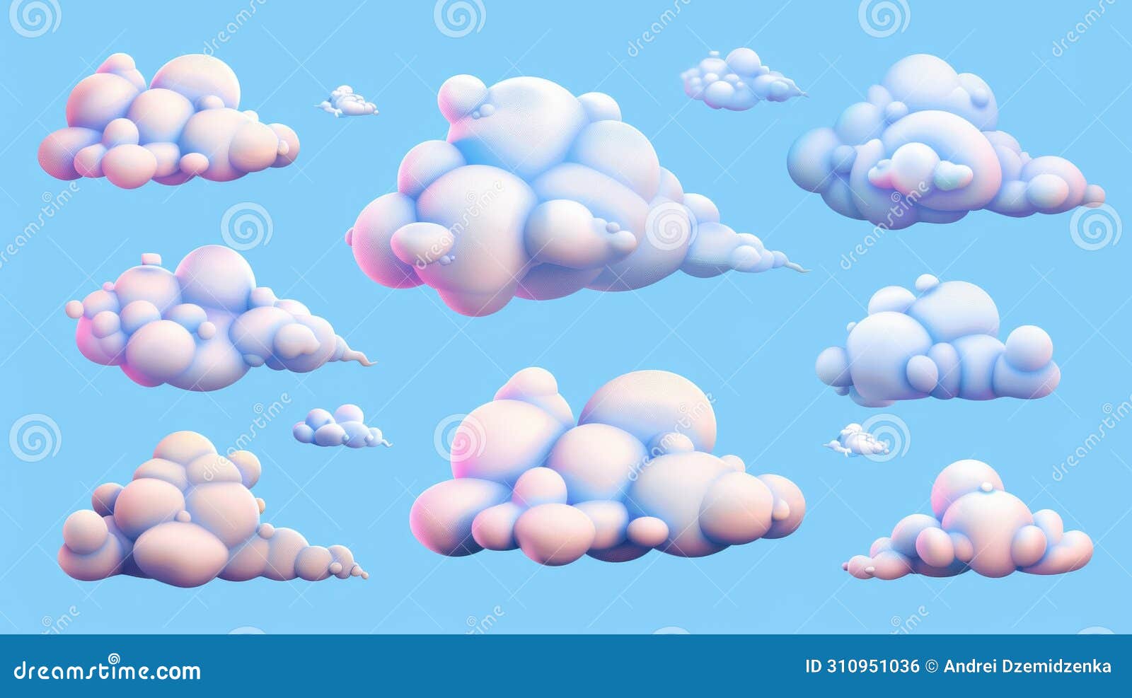 Set of Clouds Moderns. Realistic Render Objects for 3D Stock Photo ...