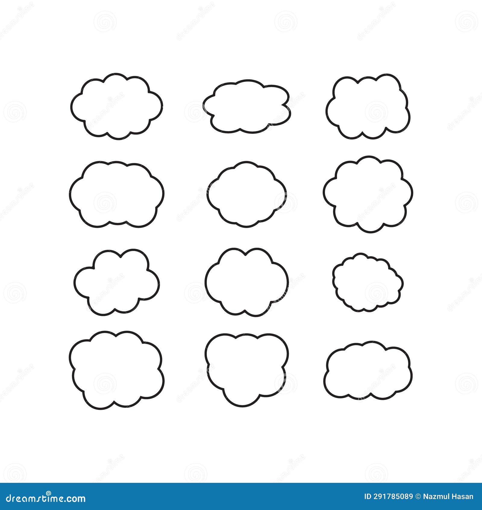Set of Clouds Outline Different Clouds Outline on White Background ...
