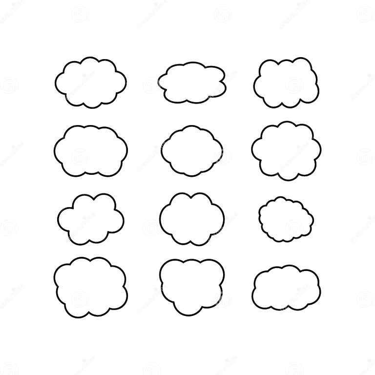Set of Clouds Outline Different Clouds Outline on White Background ...