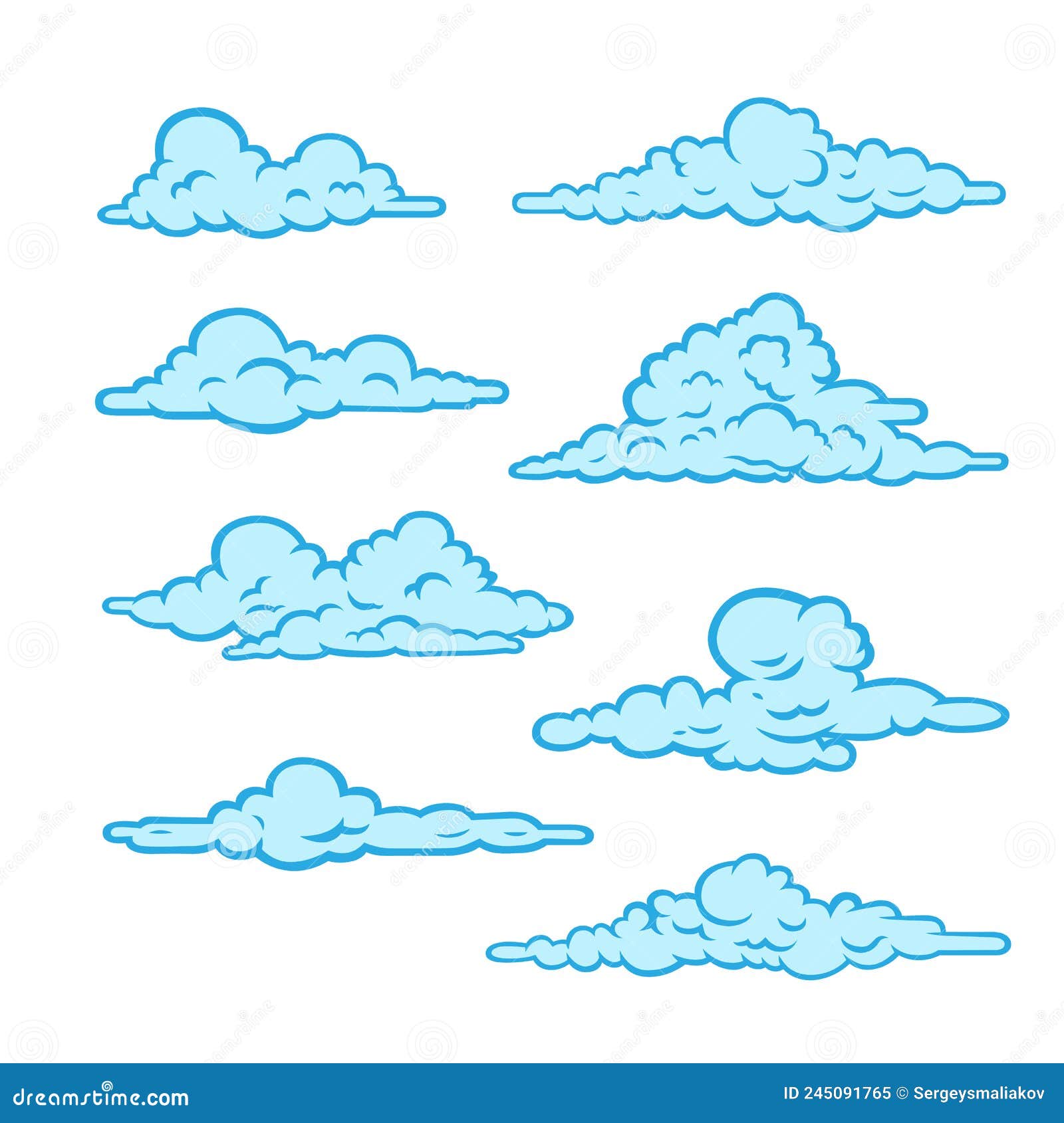 Set of Clouds. Stylized Illustrations Stock Vector - Illustration of ...