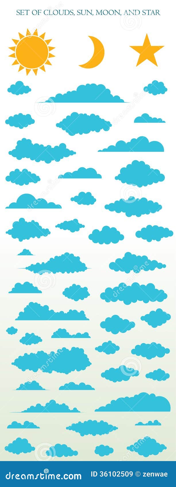 Set of Clouds Sun Moon and Star Stock Vector - Illustration of cloud ...