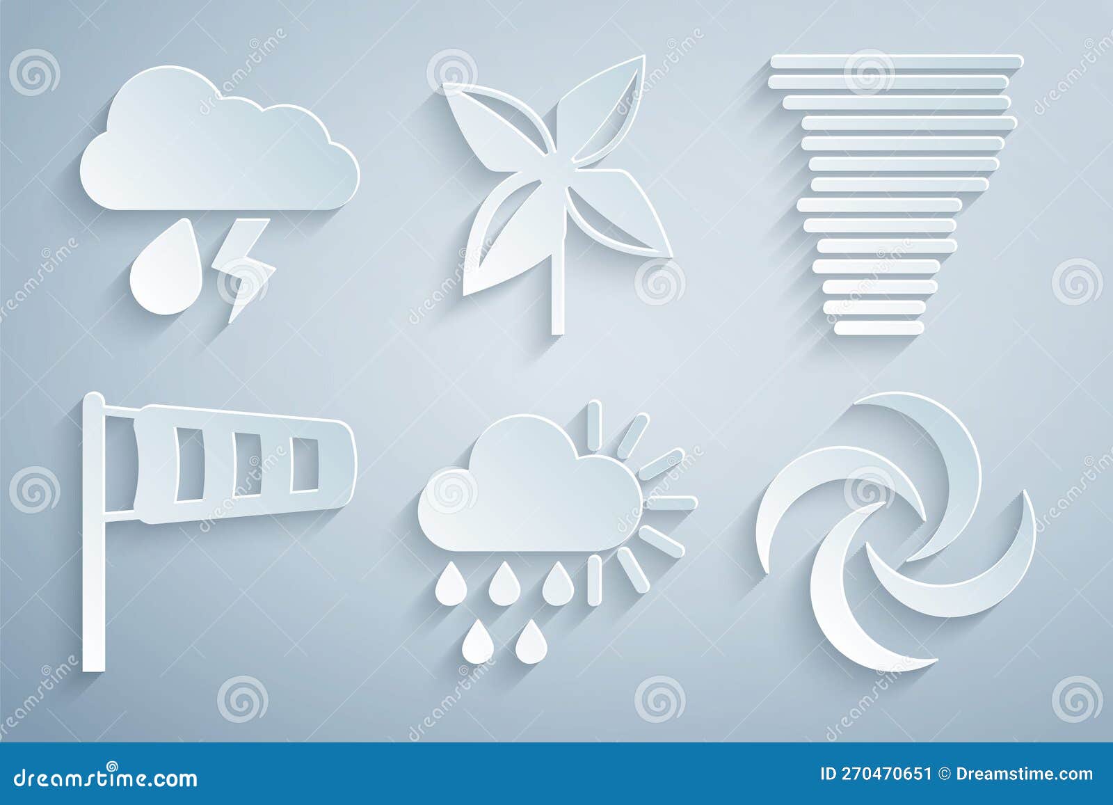 Set Cloudy with Rain and Sun, Tornado, Cone Meteorology Windsock Wind ...