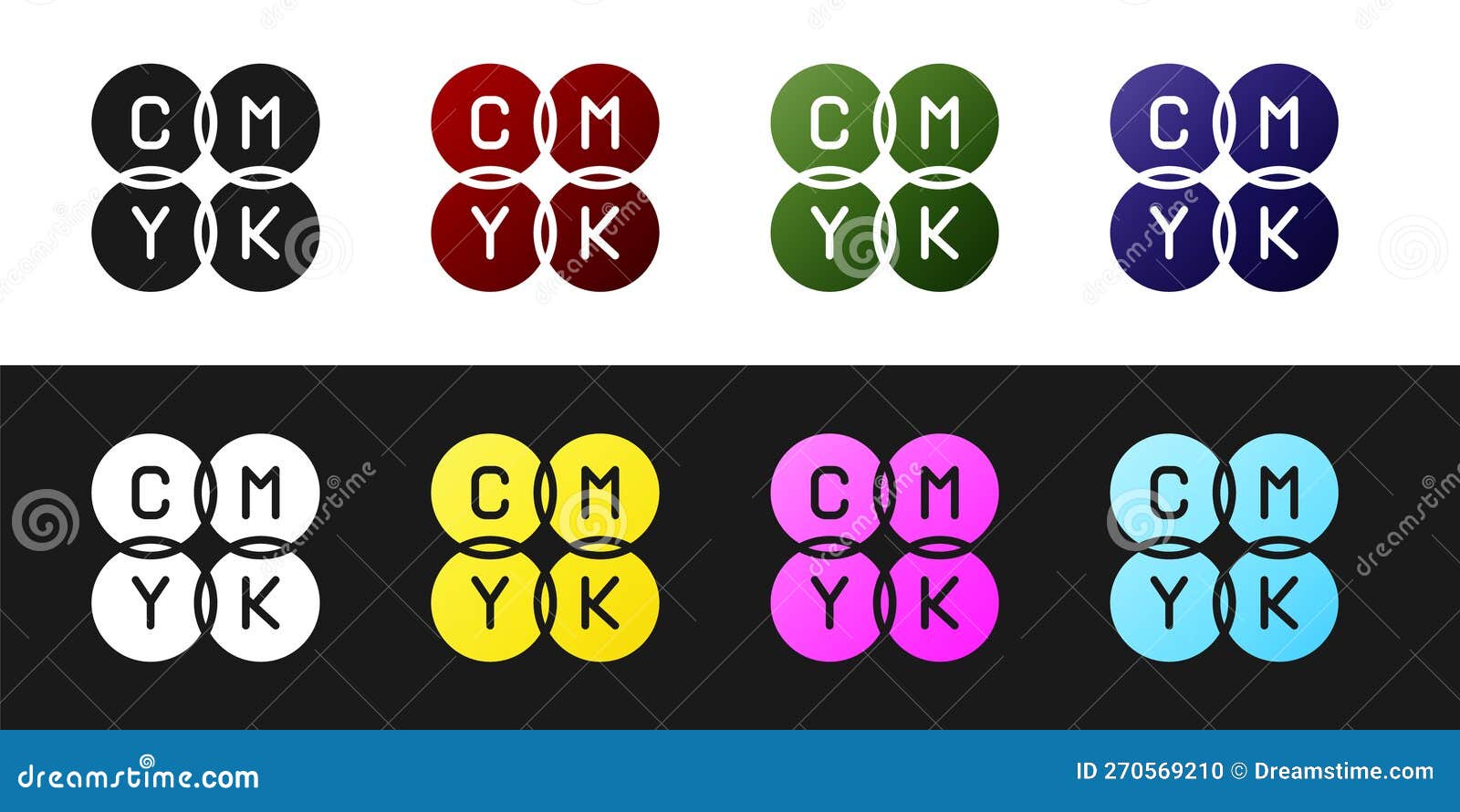 Set CMYK Color Mixing Icon Isolated on Black and White Background ...