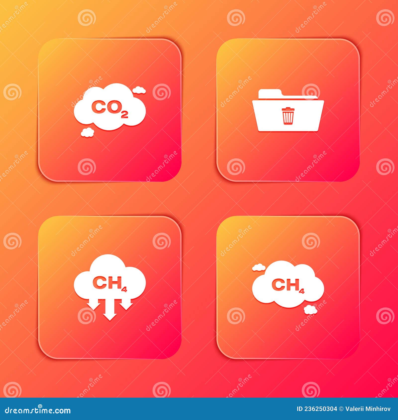 Set CO2 Emissions in Cloud, Delete Folder, Methane Reduction and Icon ...
