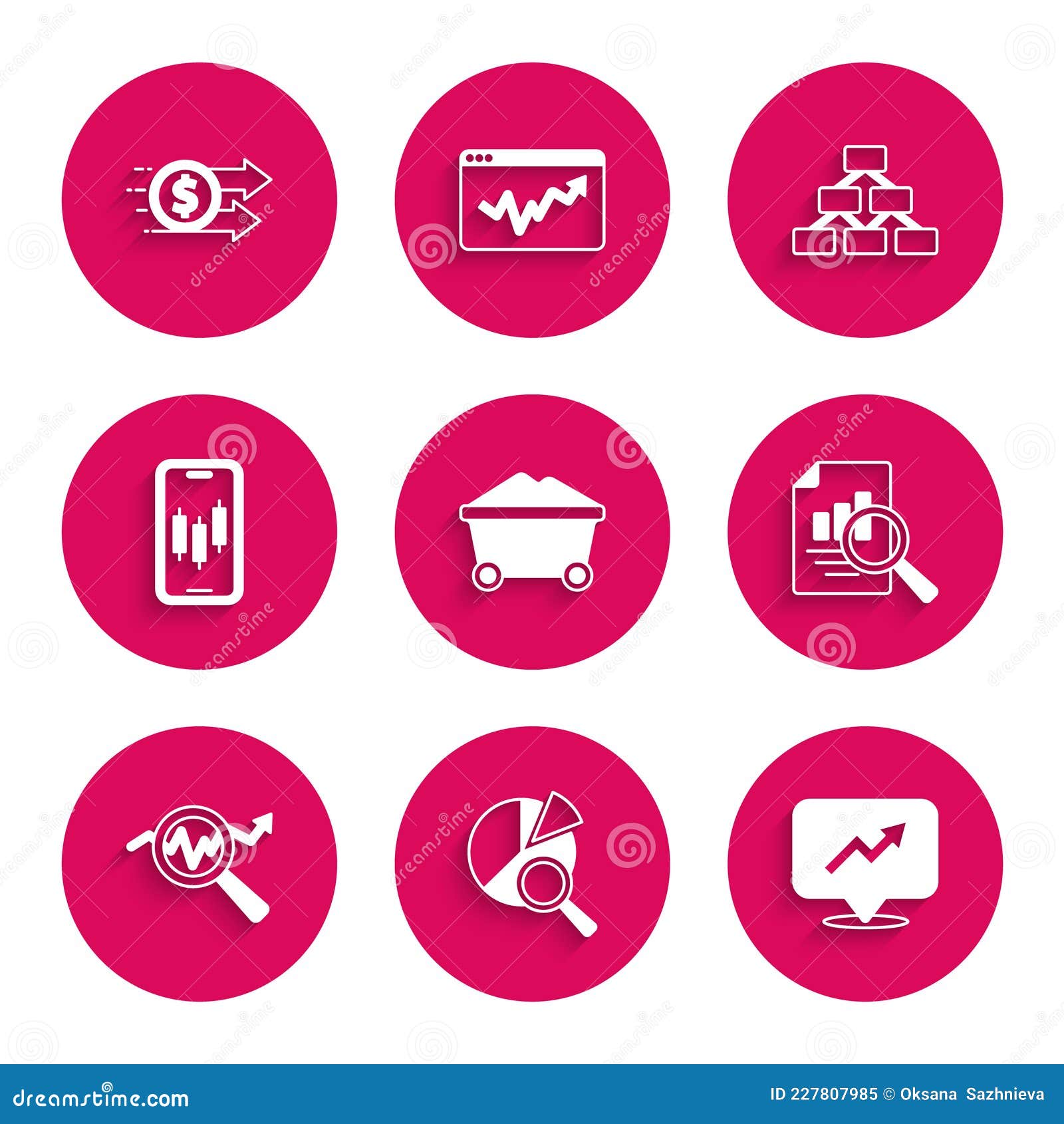 Set Coal Mine Trolley, Search Data Analysis, Financial Growth, Document with Graph Chart, Mobile ...