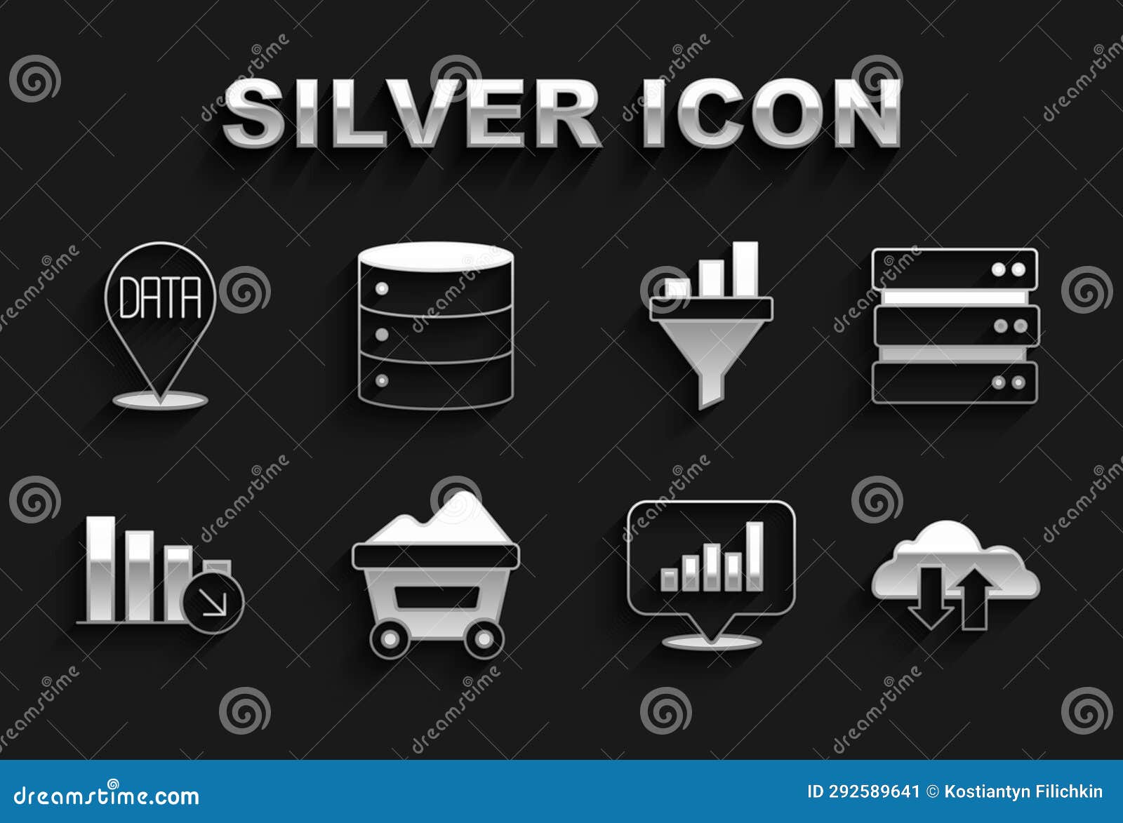 Set Coal Mine Trolley, Server, Cloud Download and Upload, Pie Chart Infographic, Financial ...