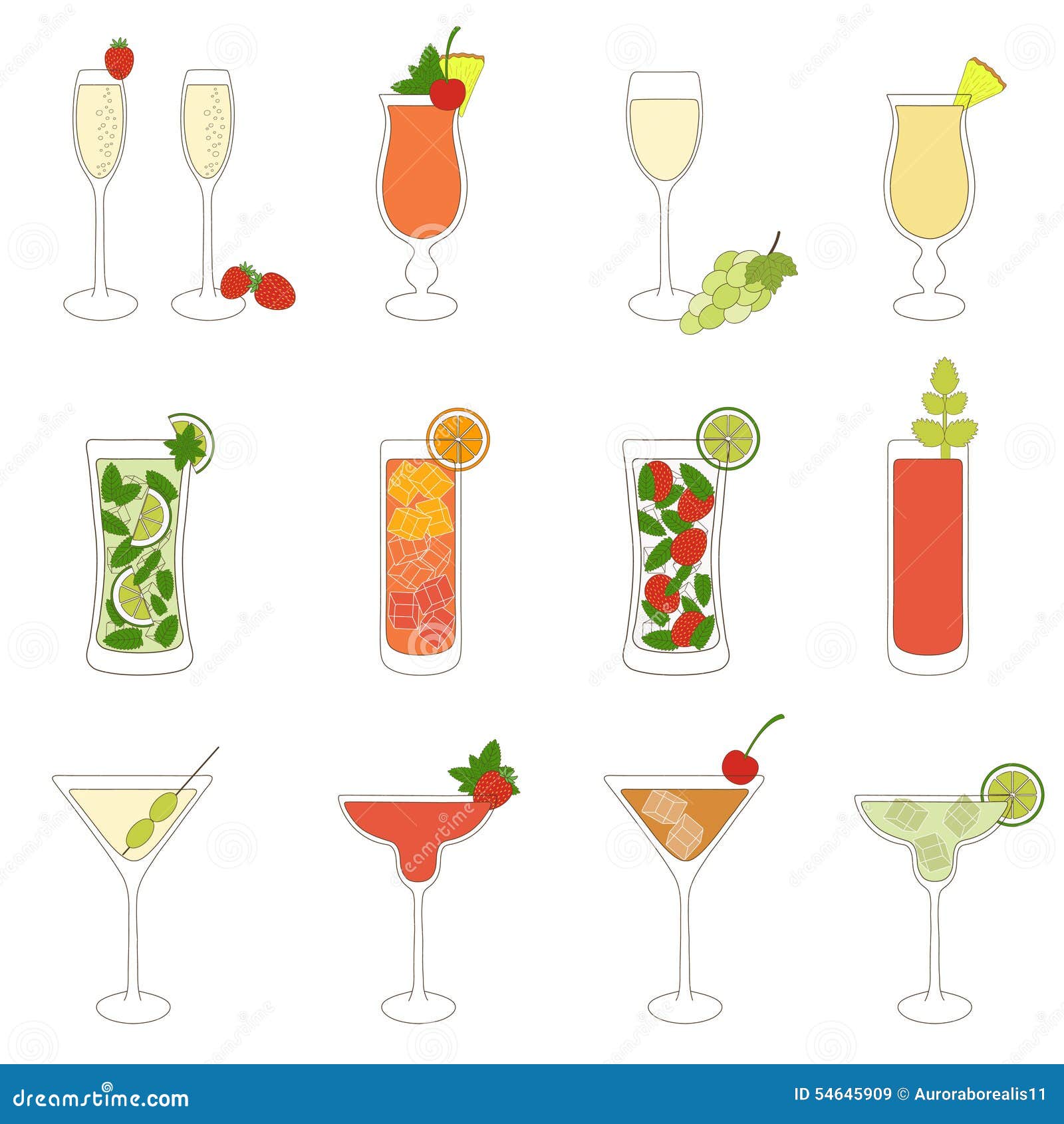 Set of Cocktails and Alcohol Drinks Stock Vector - Illustration of ...