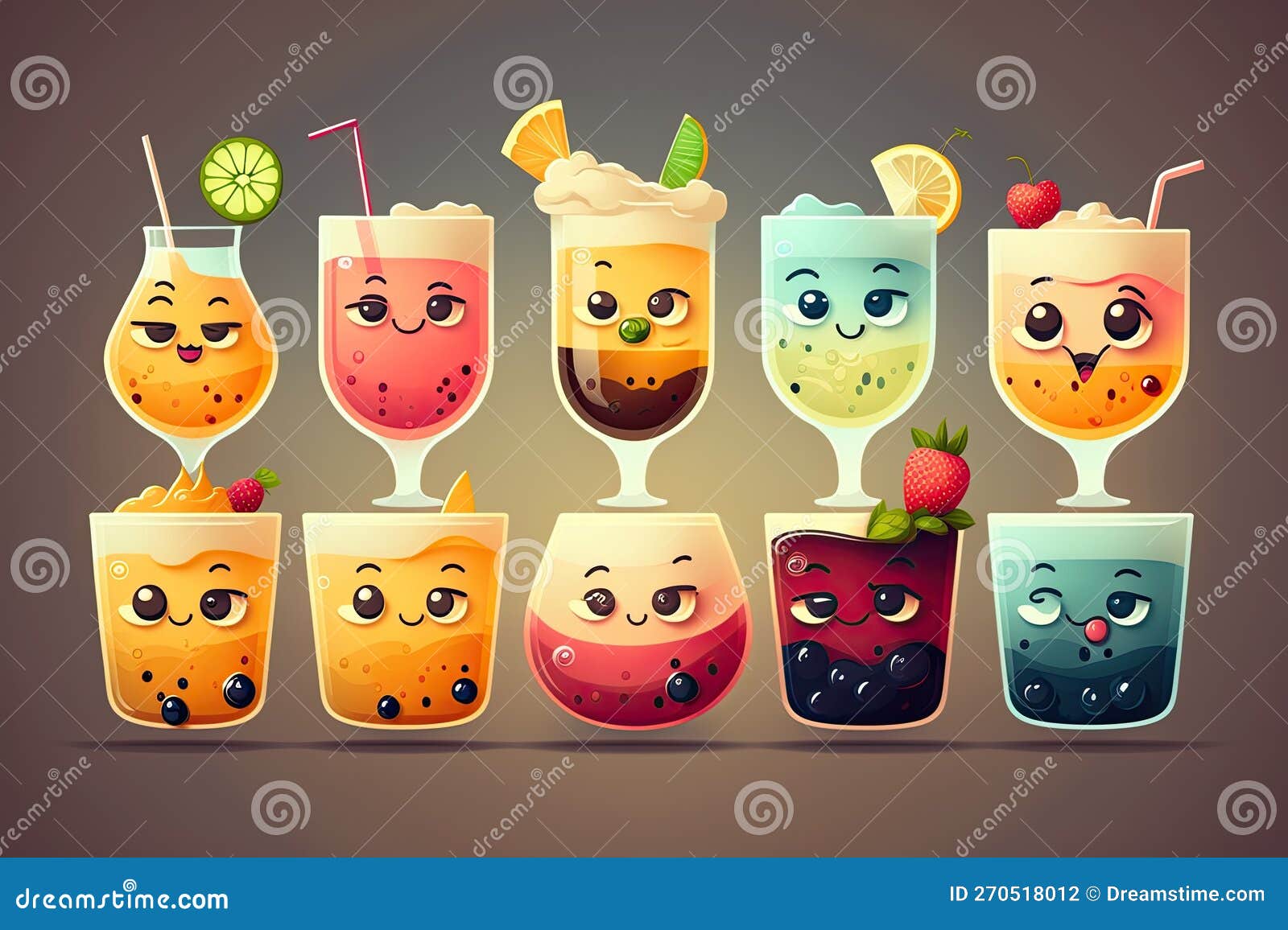 A Set of Cocktails with Funny Faces. Summer Drinks Stock Illustration ...