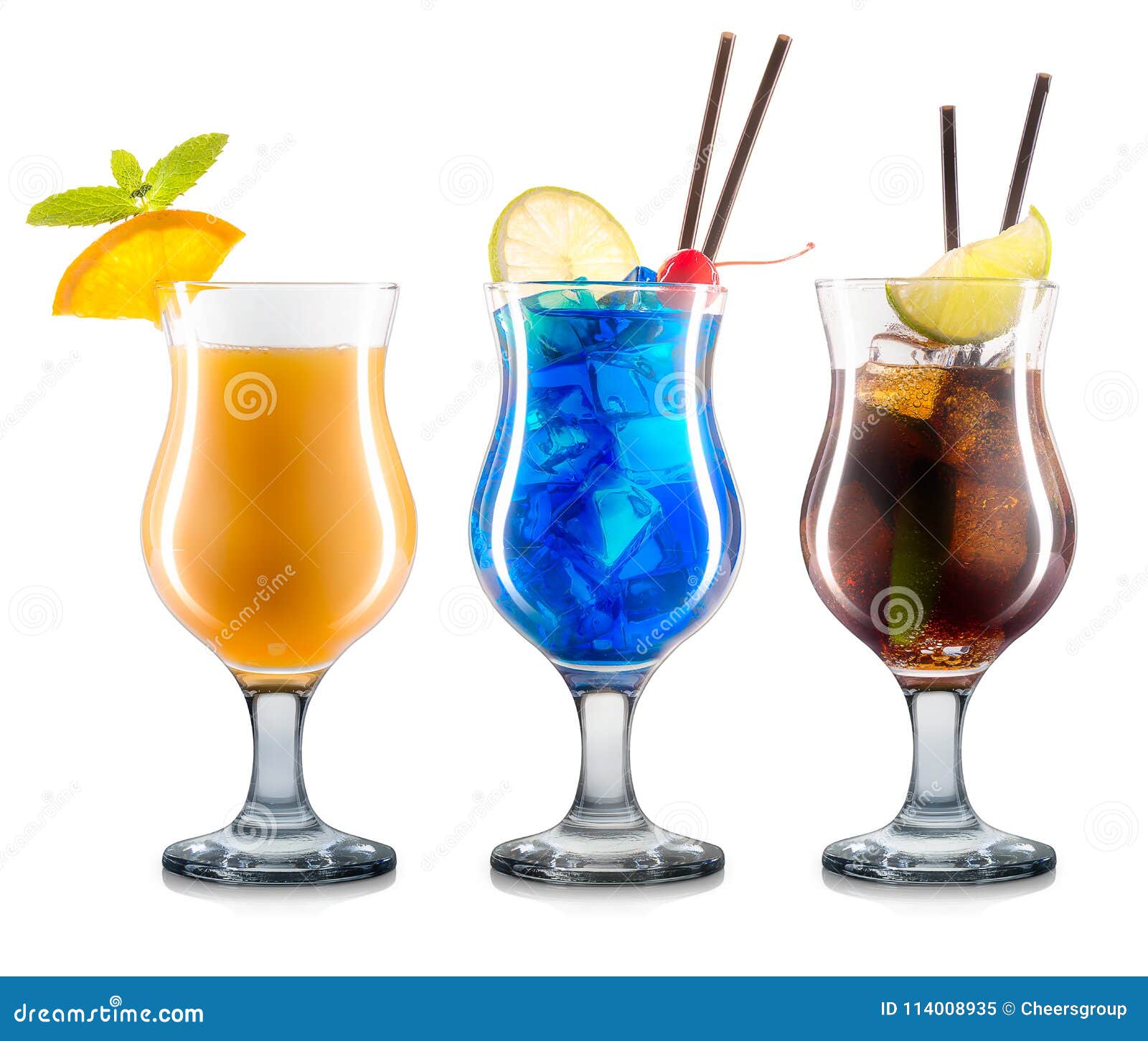 Set Of Cocktails Isolated On White Background Stock Image Image Of Liquor Curacao 114008935