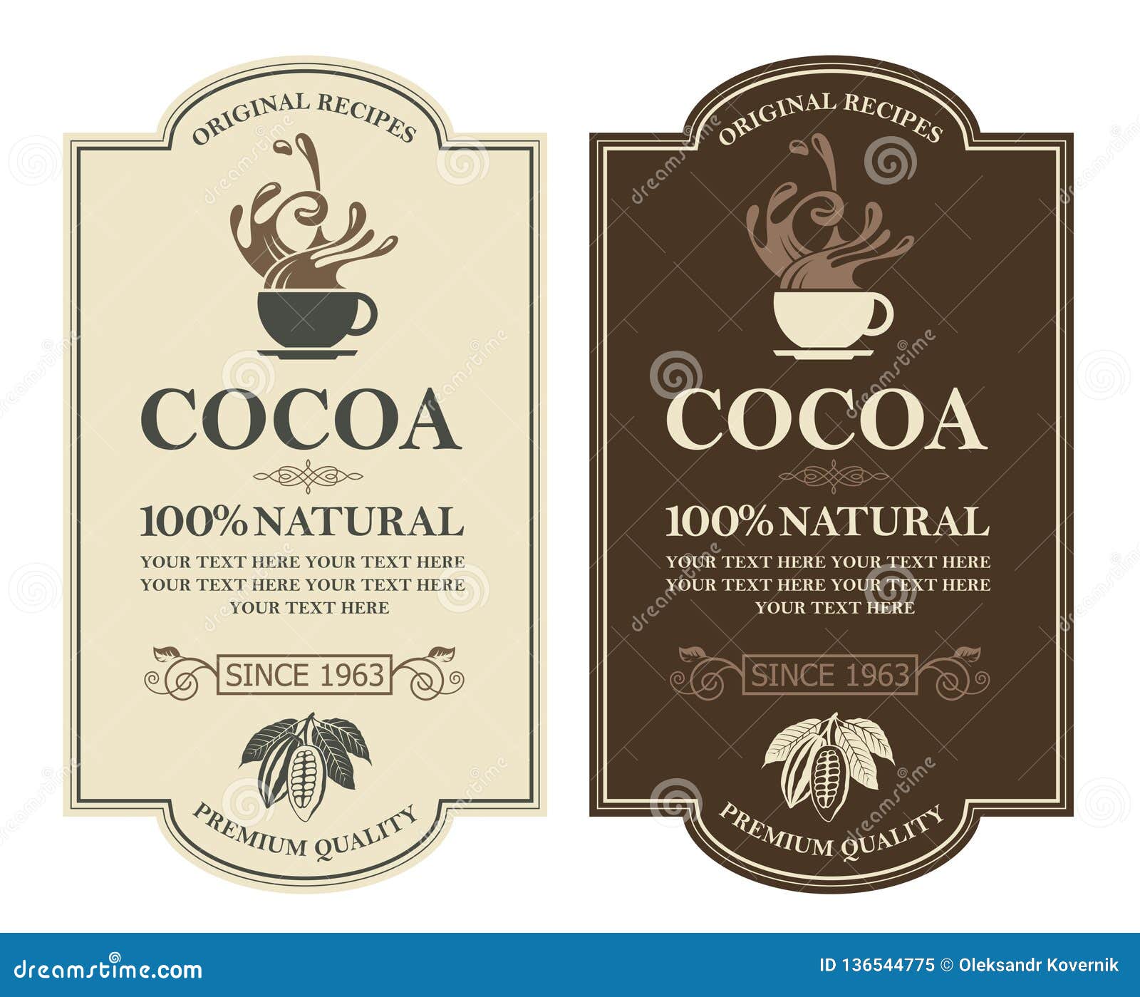Set of cocoa labels stock vector. Illustration of decoration - 136544775