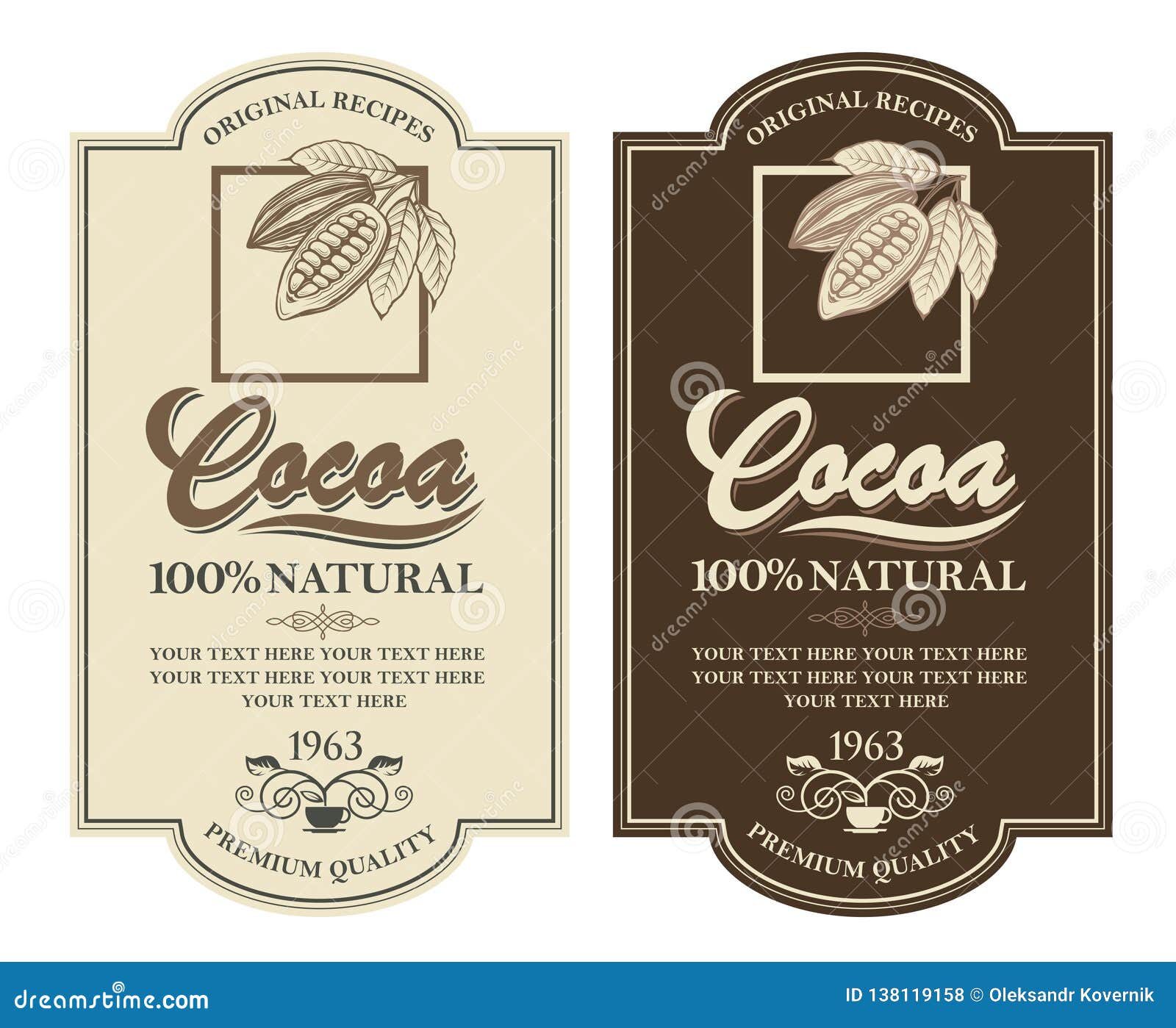 Set of cocoa labels stock vector. Illustration of graphic - 138119158