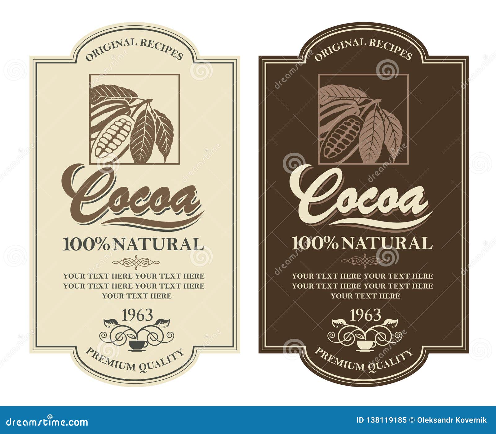 Set of cocoa labels stock vector. Illustration of logo - 138119185