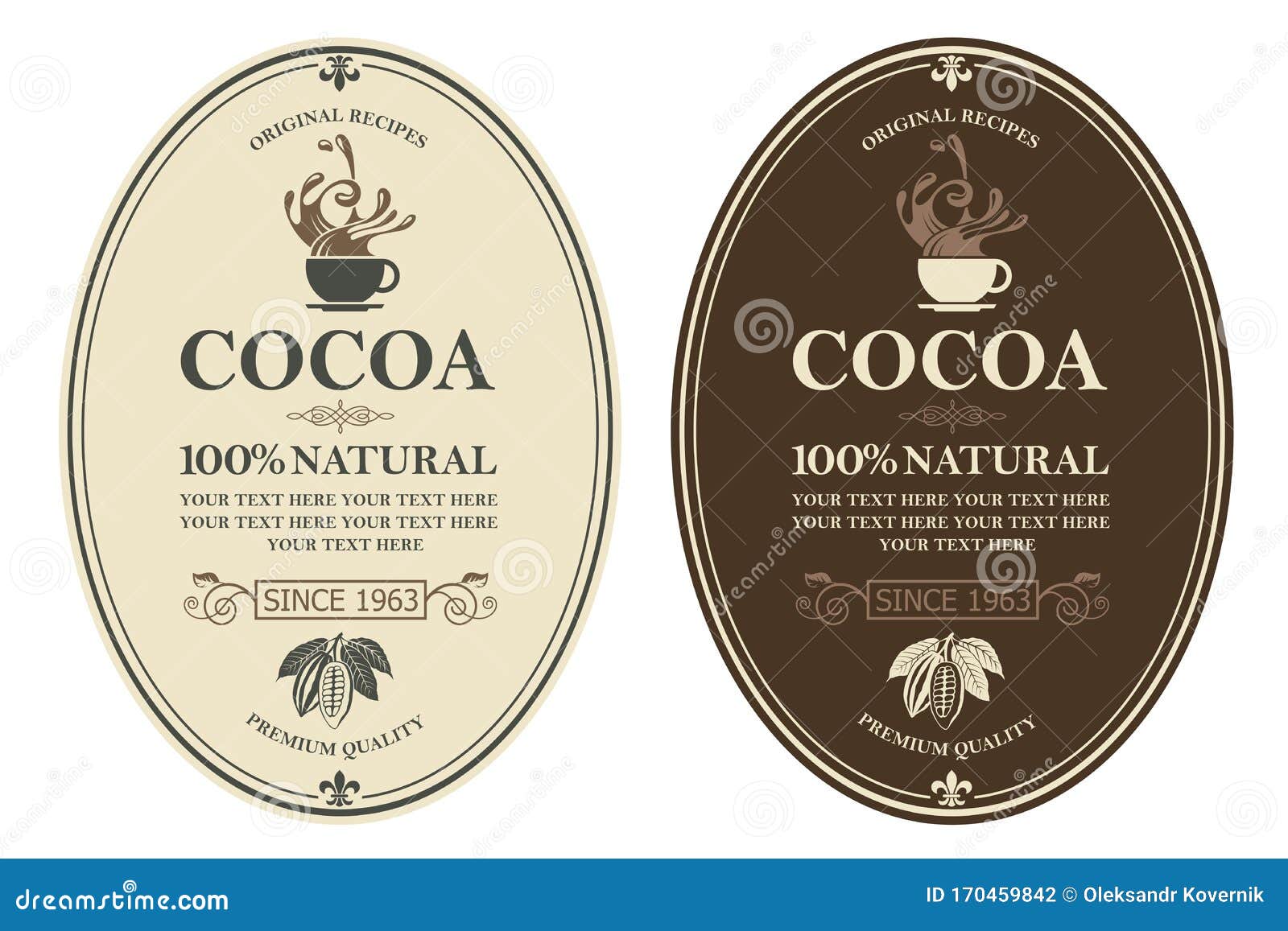 Set of cocoa labels stock vector. Illustration of label - 170459842