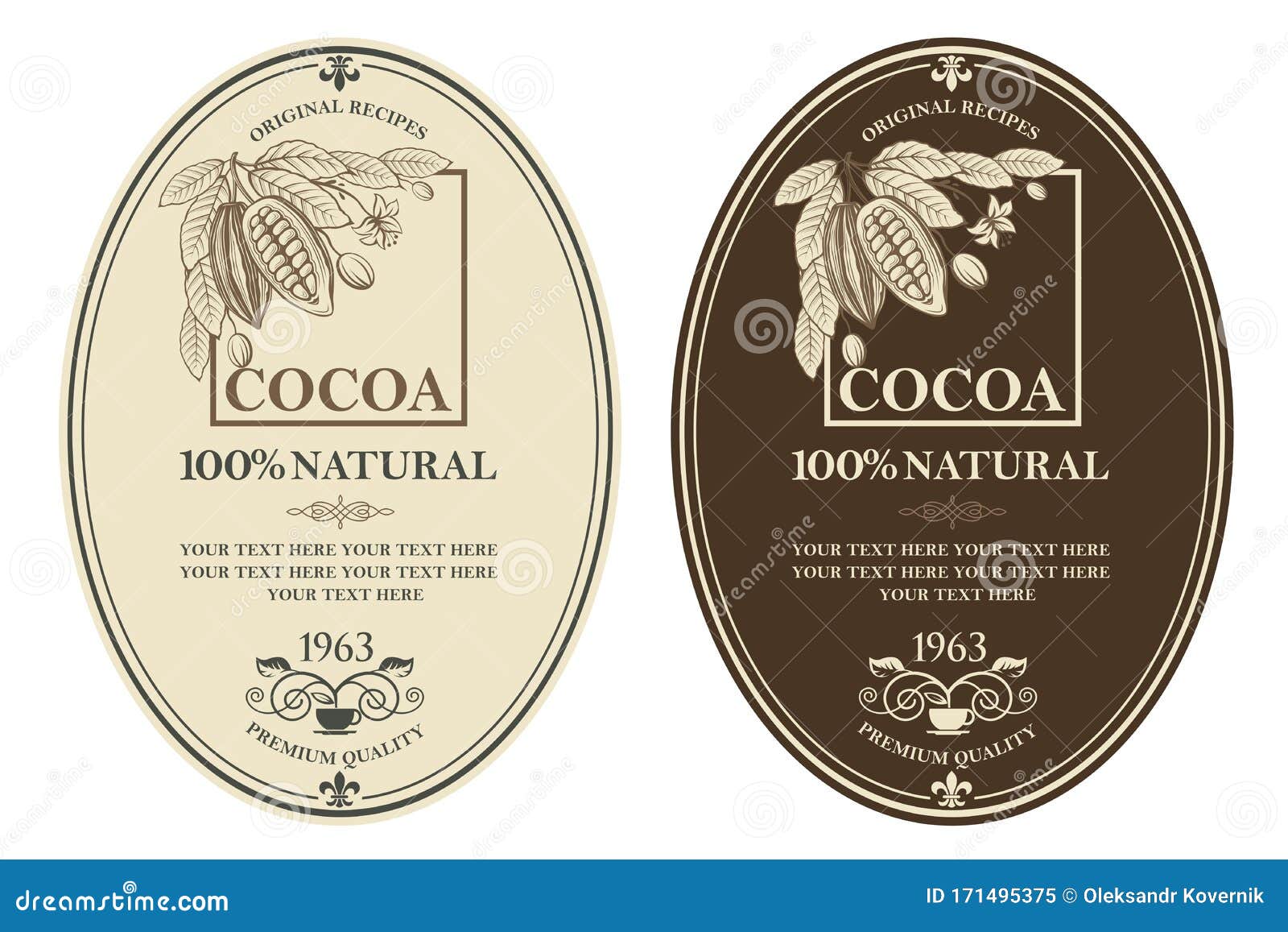 Set of cocoa labels stock vector. Illustration of dessert - 171495375