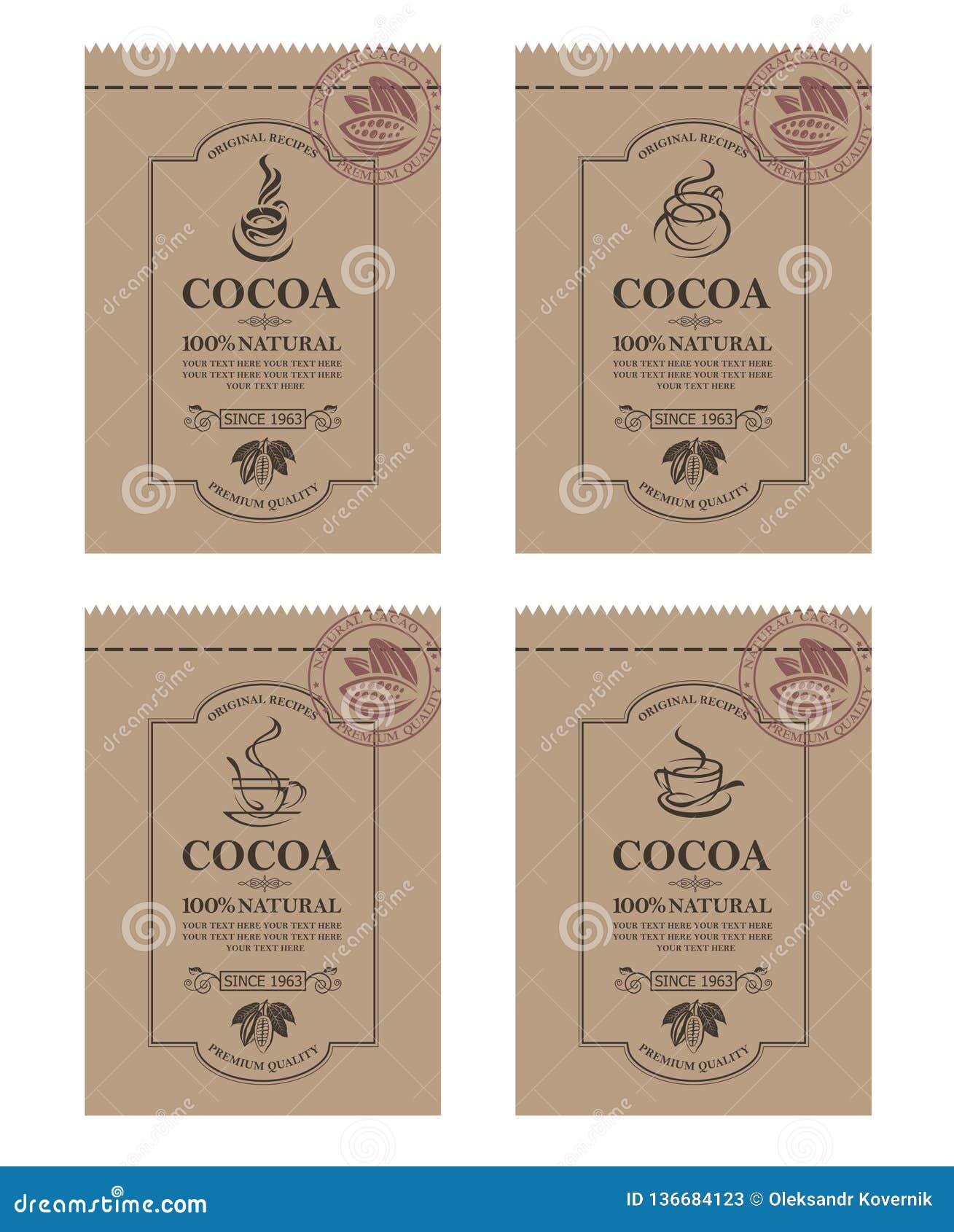 Set of cocoa packaging stock vector. Illustration of isolated - 136684123