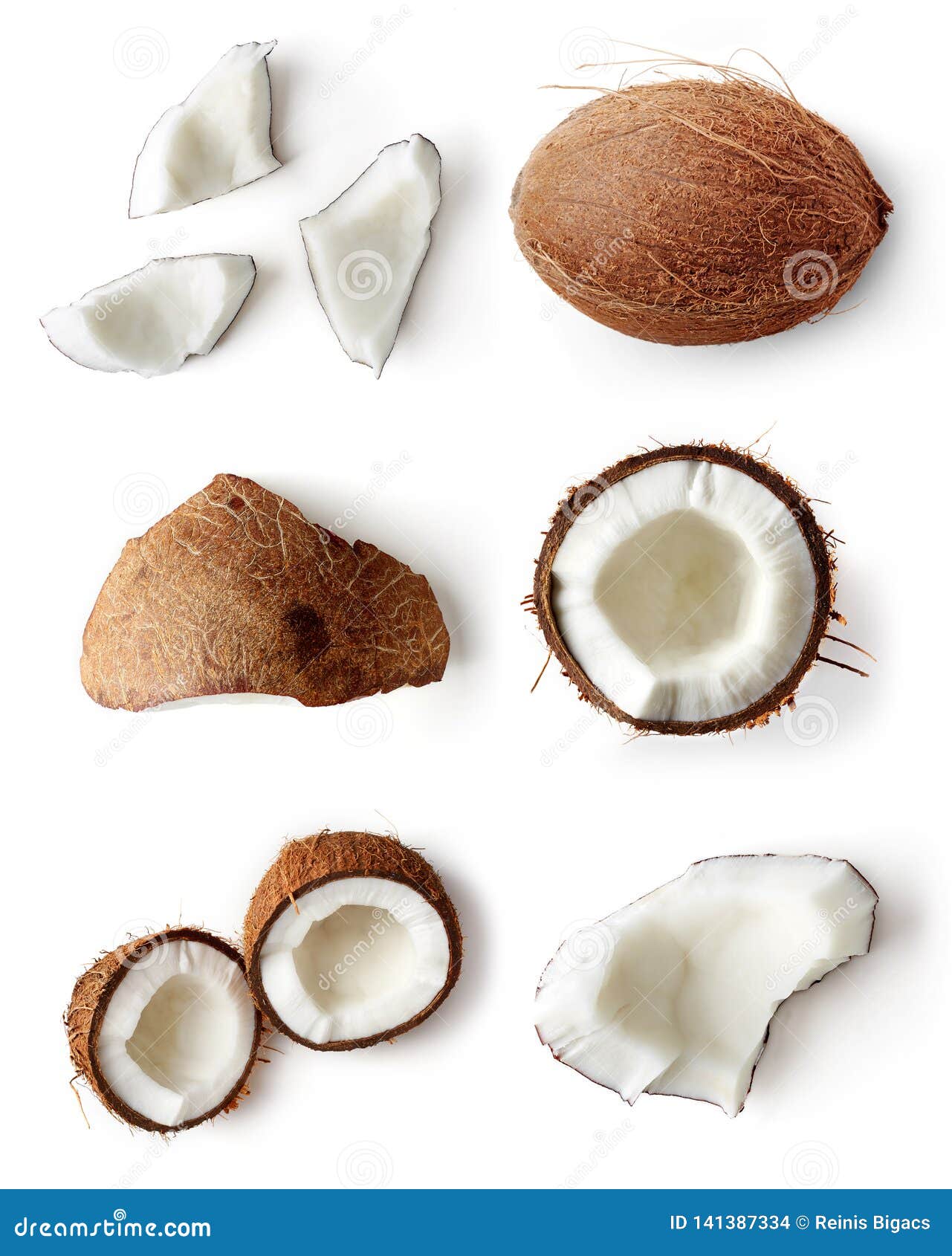 Set of Coconut Pieces Isolated on White, Top View Stock Photo - Image ...