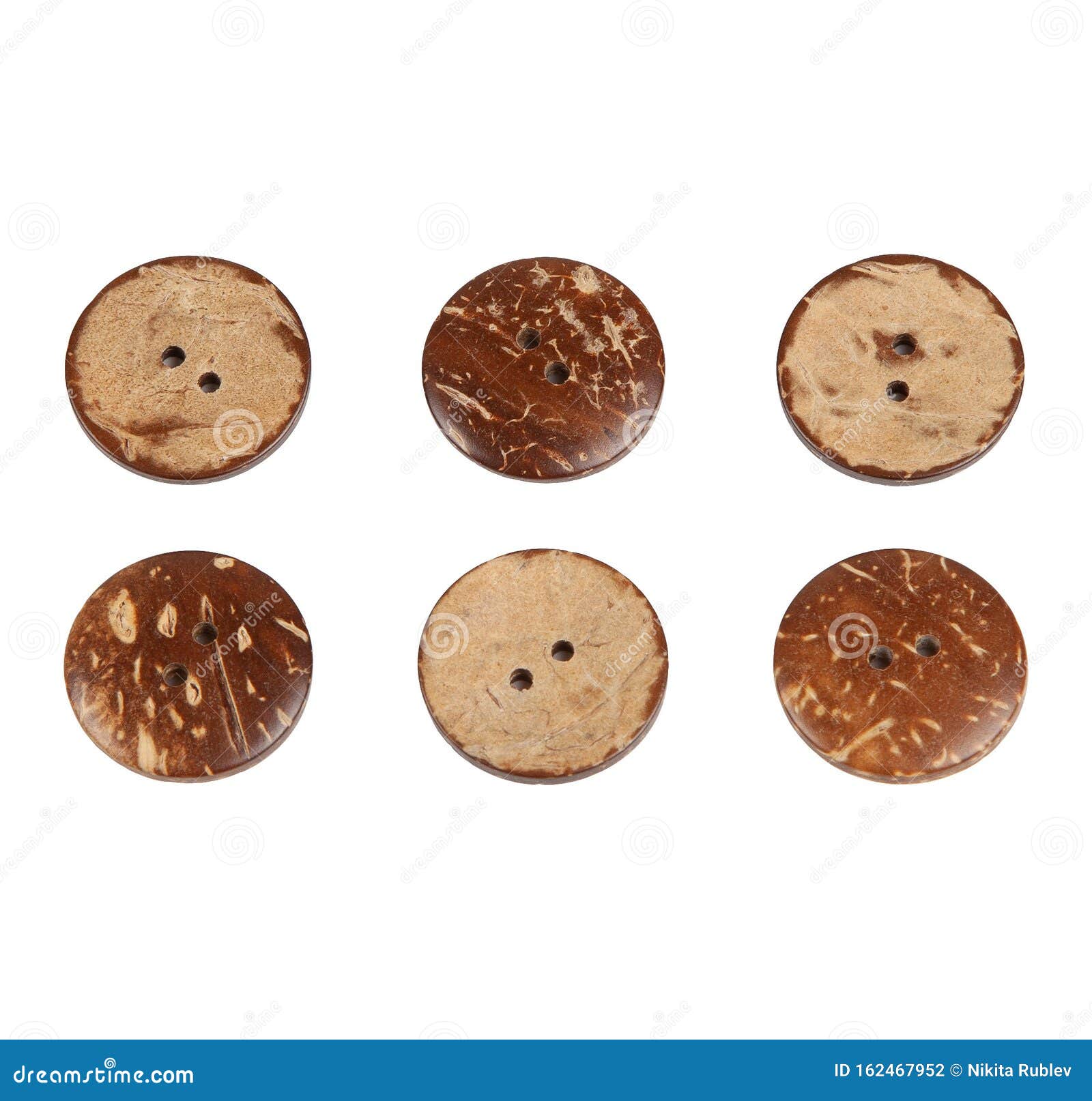 Set of Coconut Wood Natural Buttons Isolated on White Background Stock ...