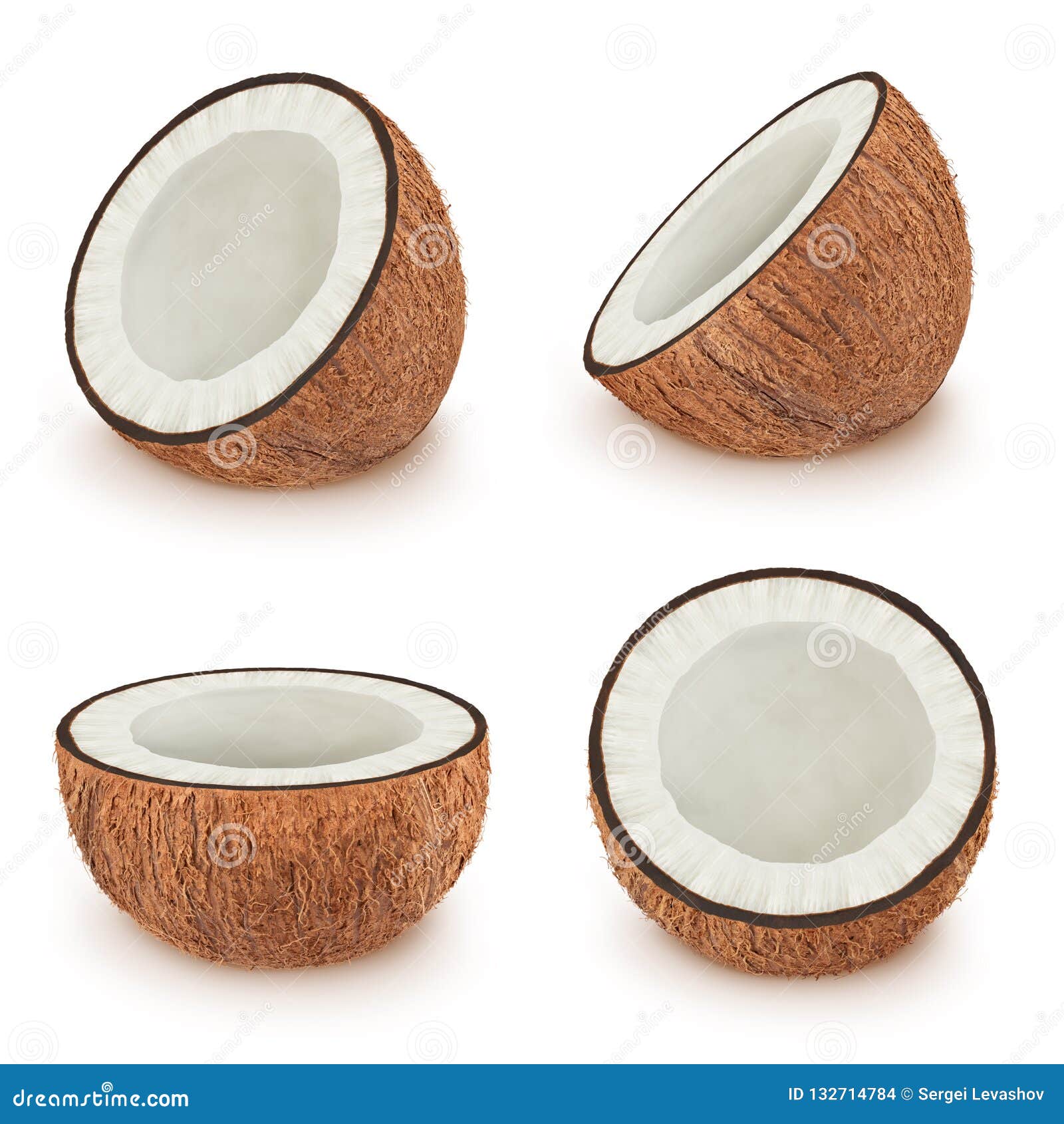 Set of Coconuts Isolated on a White. Stock Photo - Image of fibres ...