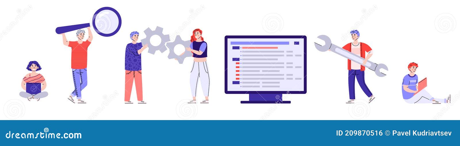 Set of Code Testers or Developers People, Cartoon Vector Illustration ...