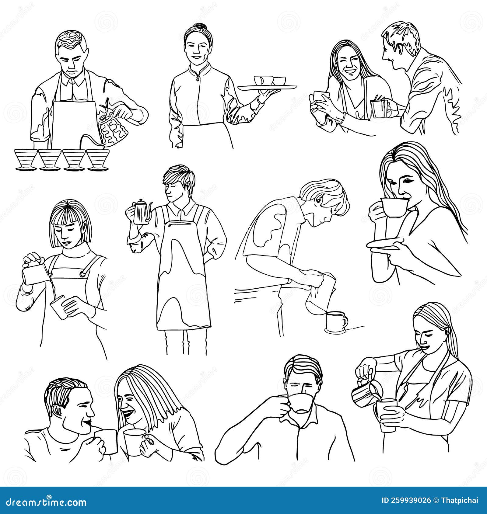 Set of Coffee and Barista Line Art. Stock Illustration - Illustration ...