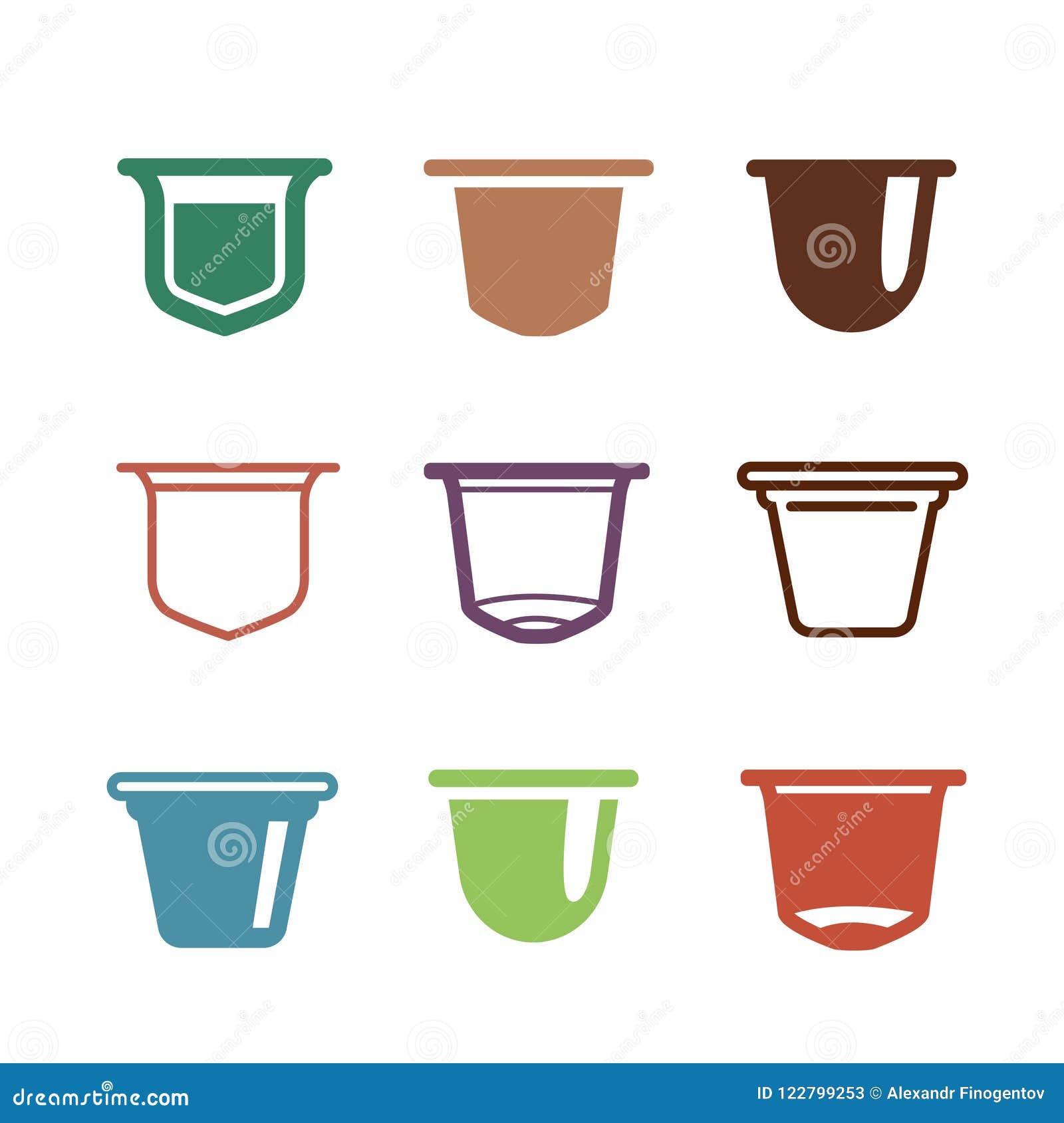 Set of the Coffee Capsules. Flat Icons. Stock Illustration ...