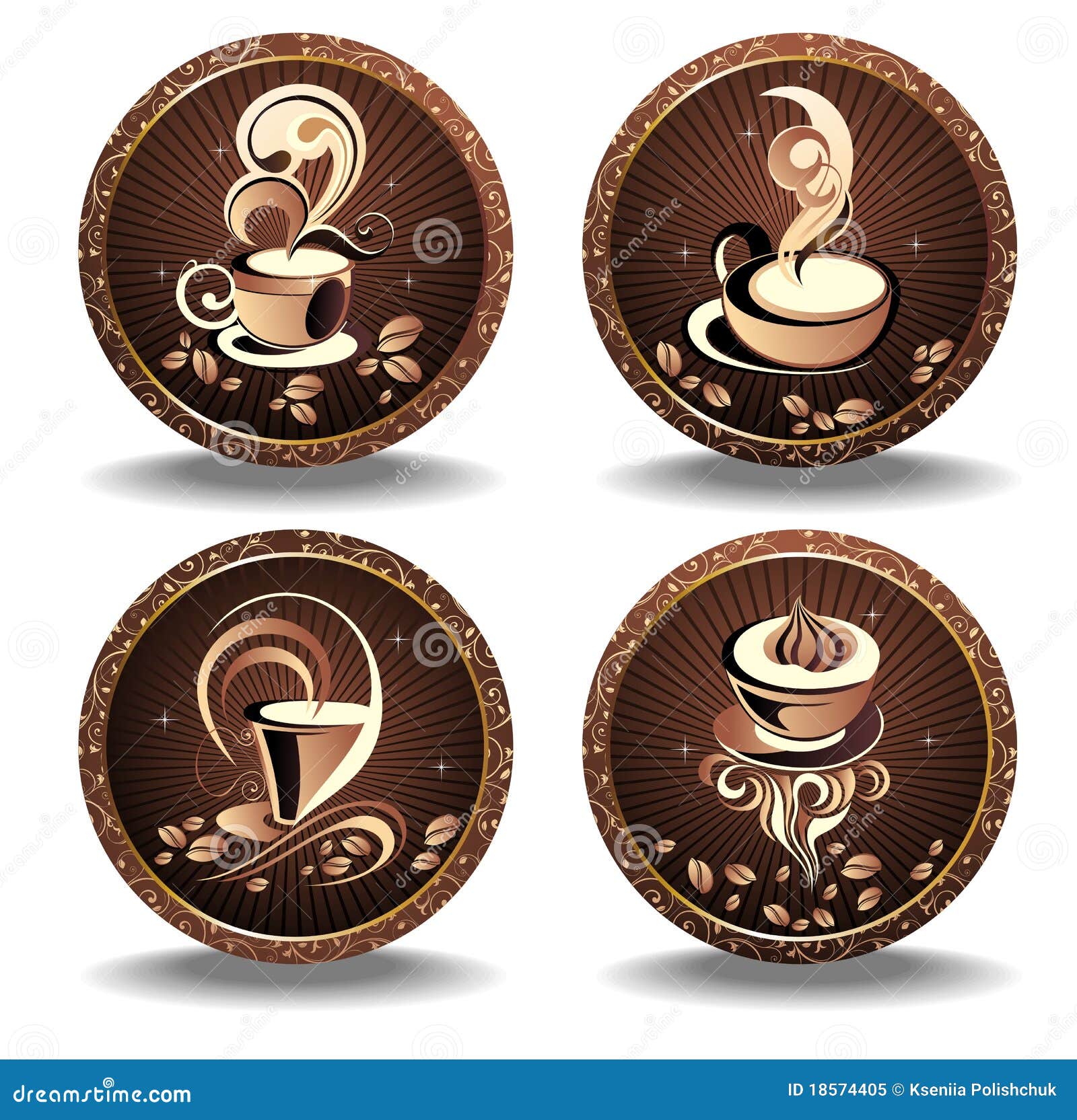 Set of Coffee Cup Design with Grains Stock Vector - Illustration of ...