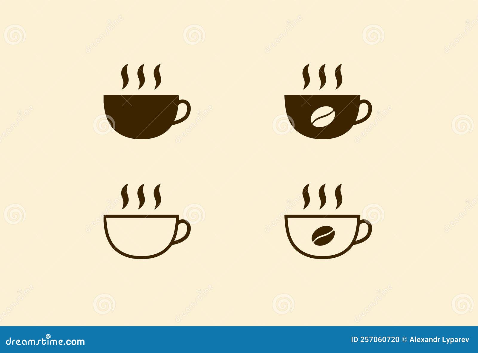 Set of Coffee Cup Icons. Coffee Grain Icons with Tea Cups Icons. Vector ...