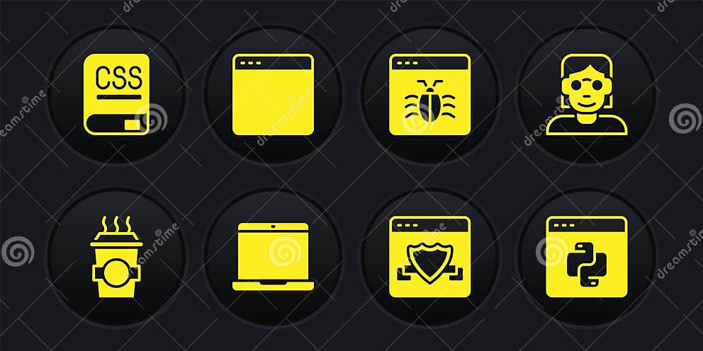 Set Coffee Cup To Go, Hacker or Coder, Laptop, Browser with Shield ... Set Coffee Cup To Go, Hacker or Coder, Laptop, Browser with Shield ...
