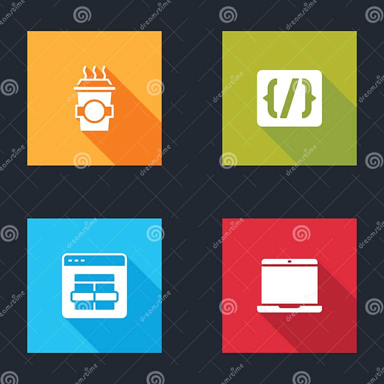 Set Coffee Cup To Go, Programming Language Syntax, MySQL Code and Laptop Icon. Vector Stock ...